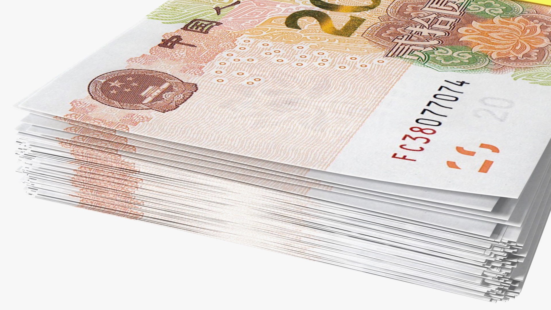 3D Stack Of Chinese 20 Yuan 2019 Bills With Rubber Band - TurboSquid ...