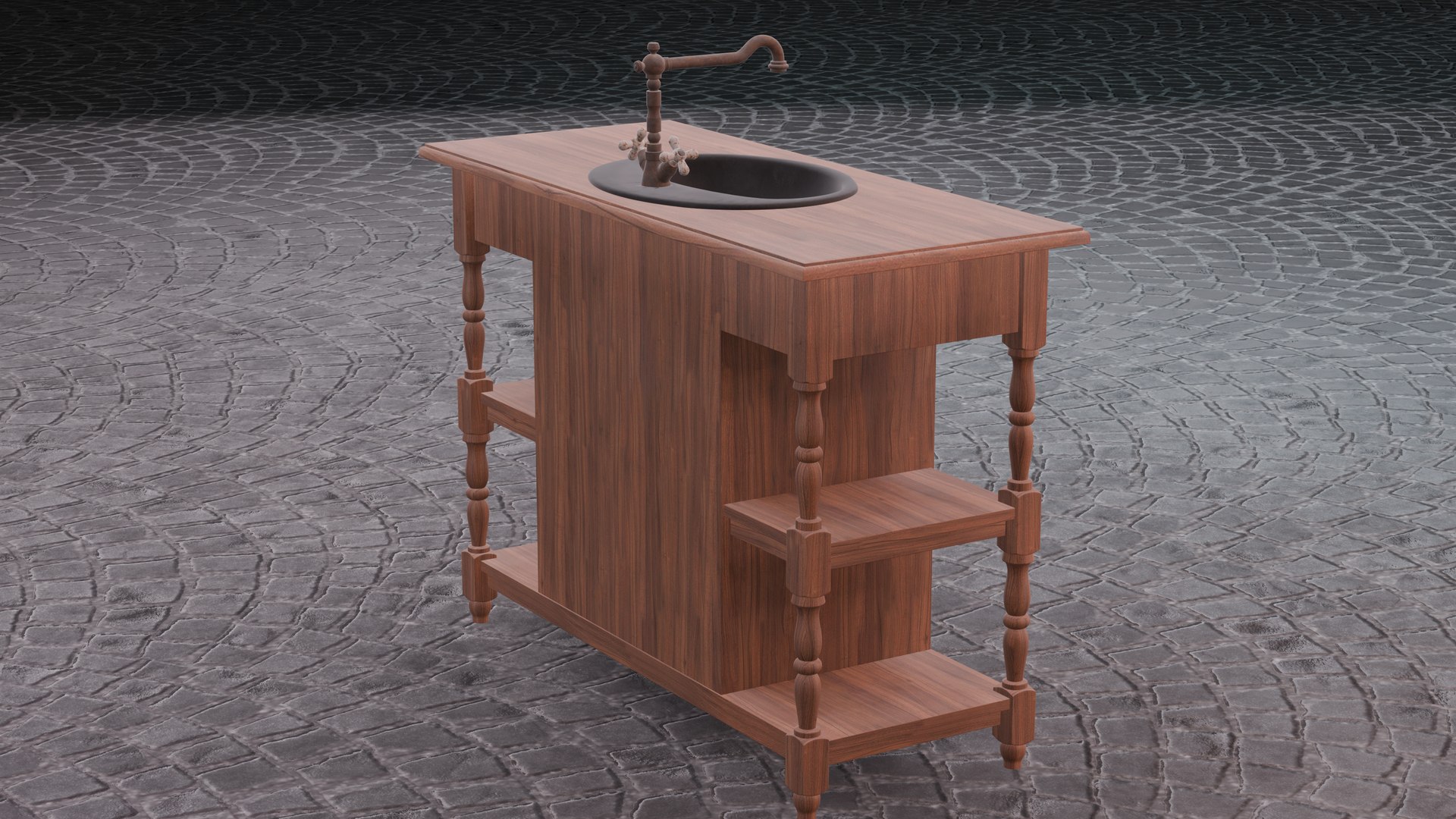3D Sink On A Wooden Cabinet Model - TurboSquid 2269147