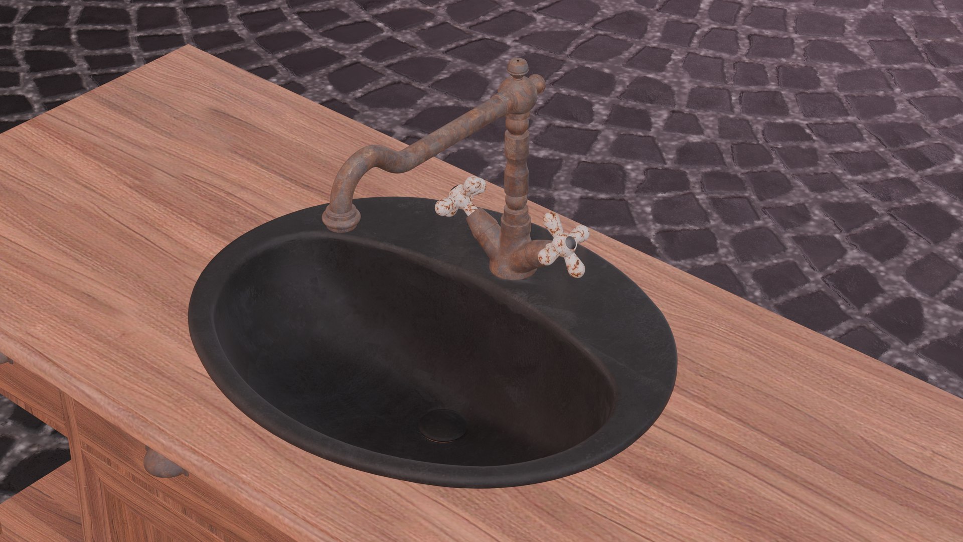 3D Sink On A Wooden Cabinet Model - TurboSquid 2269147