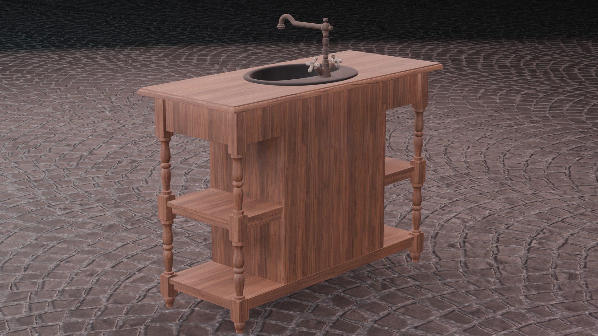 3D Sink On A Wooden Cabinet Model - TurboSquid 2269147