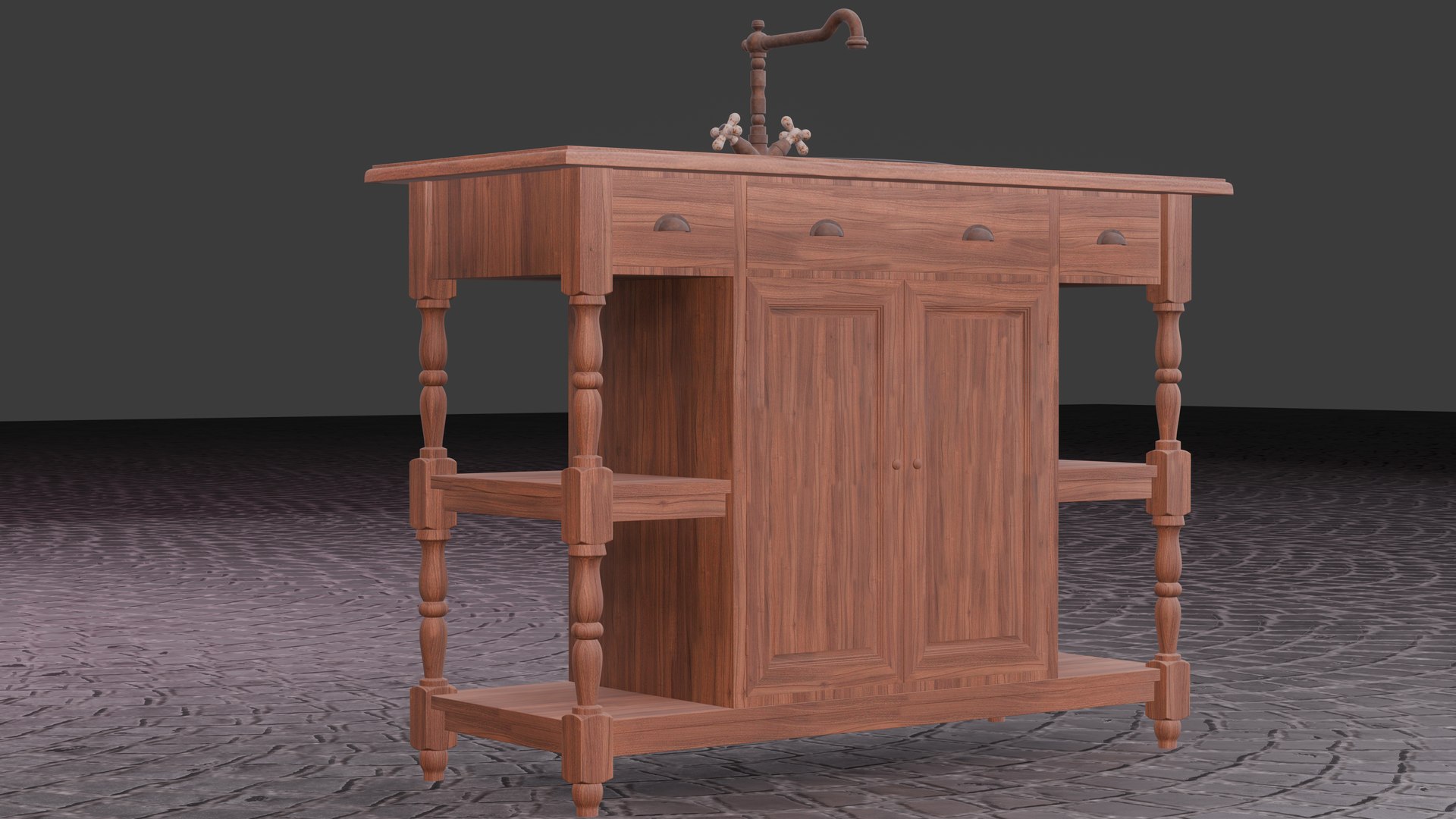 3D Sink On A Wooden Cabinet Model - TurboSquid 2269147
