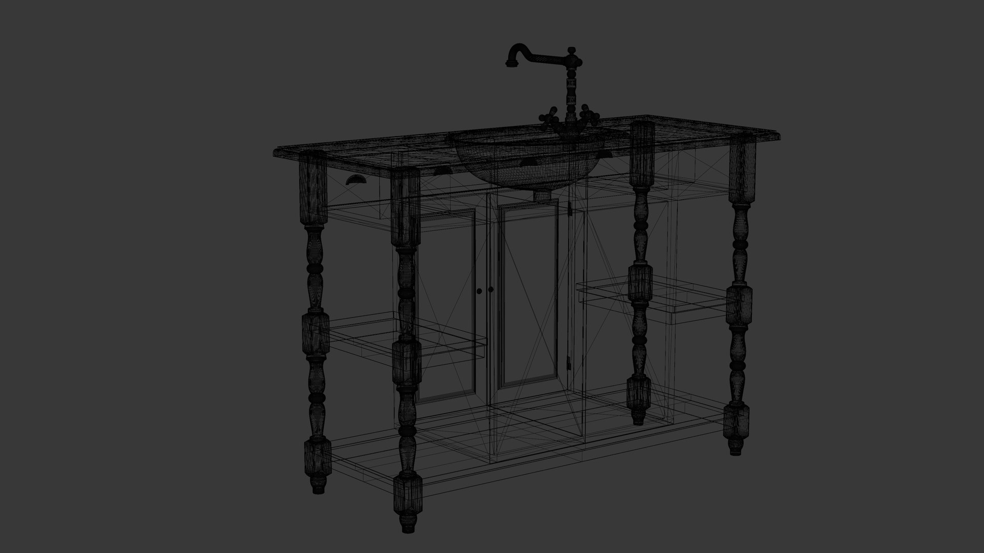 3D Sink On A Wooden Cabinet Model - TurboSquid 2269147