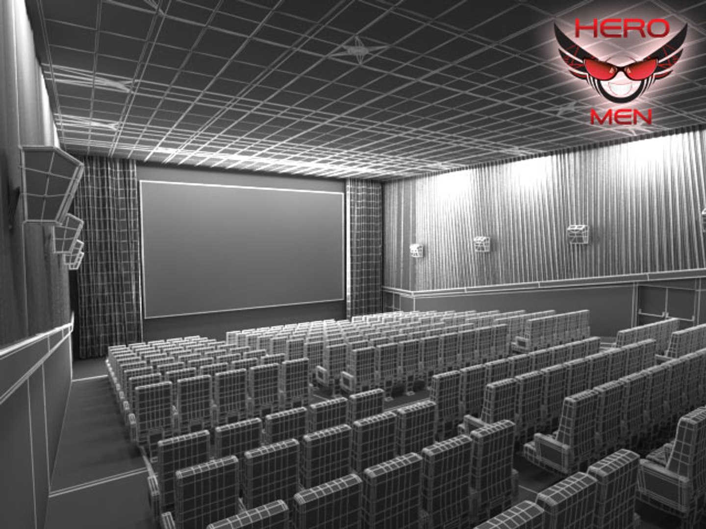 3d Model Hall Seats Curtain