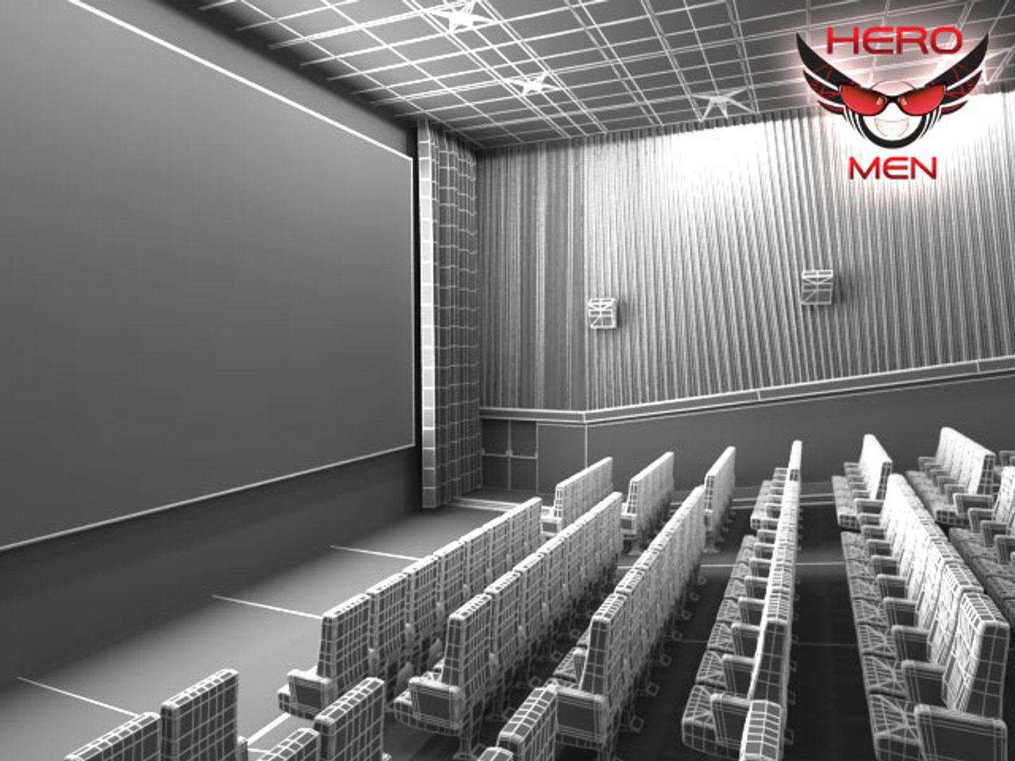 3d Model Hall Seats Curtain