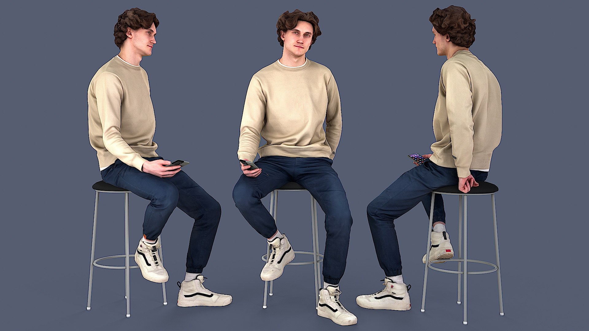 The Curly Observer Man On Bar Stool 3D Model - TurboSquid 2099402