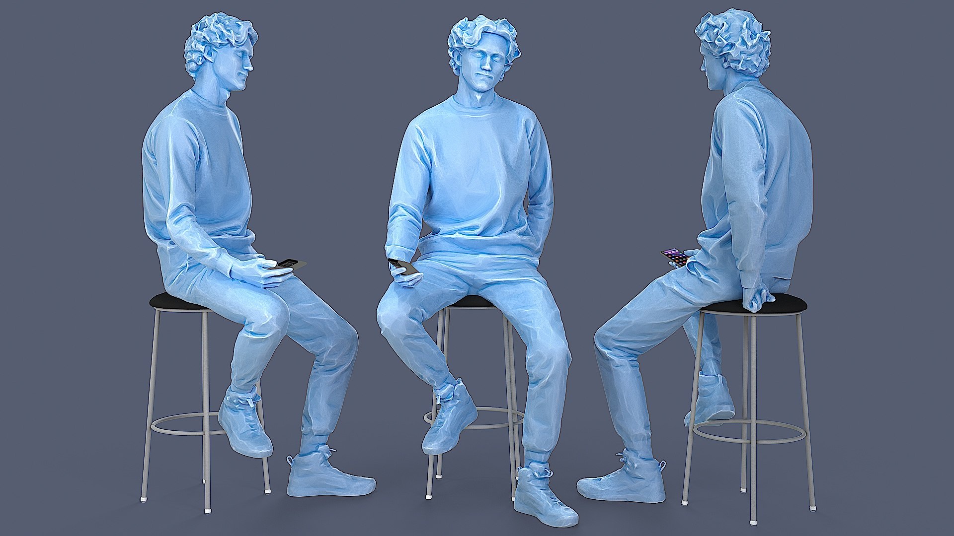 The Curly Observer Man On Bar Stool 3D Model - TurboSquid 2099402