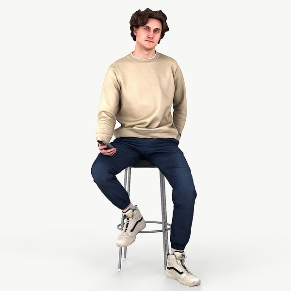 modelo 3d The Curly Observer Man on Bar Stool - TurboSquid 2099402