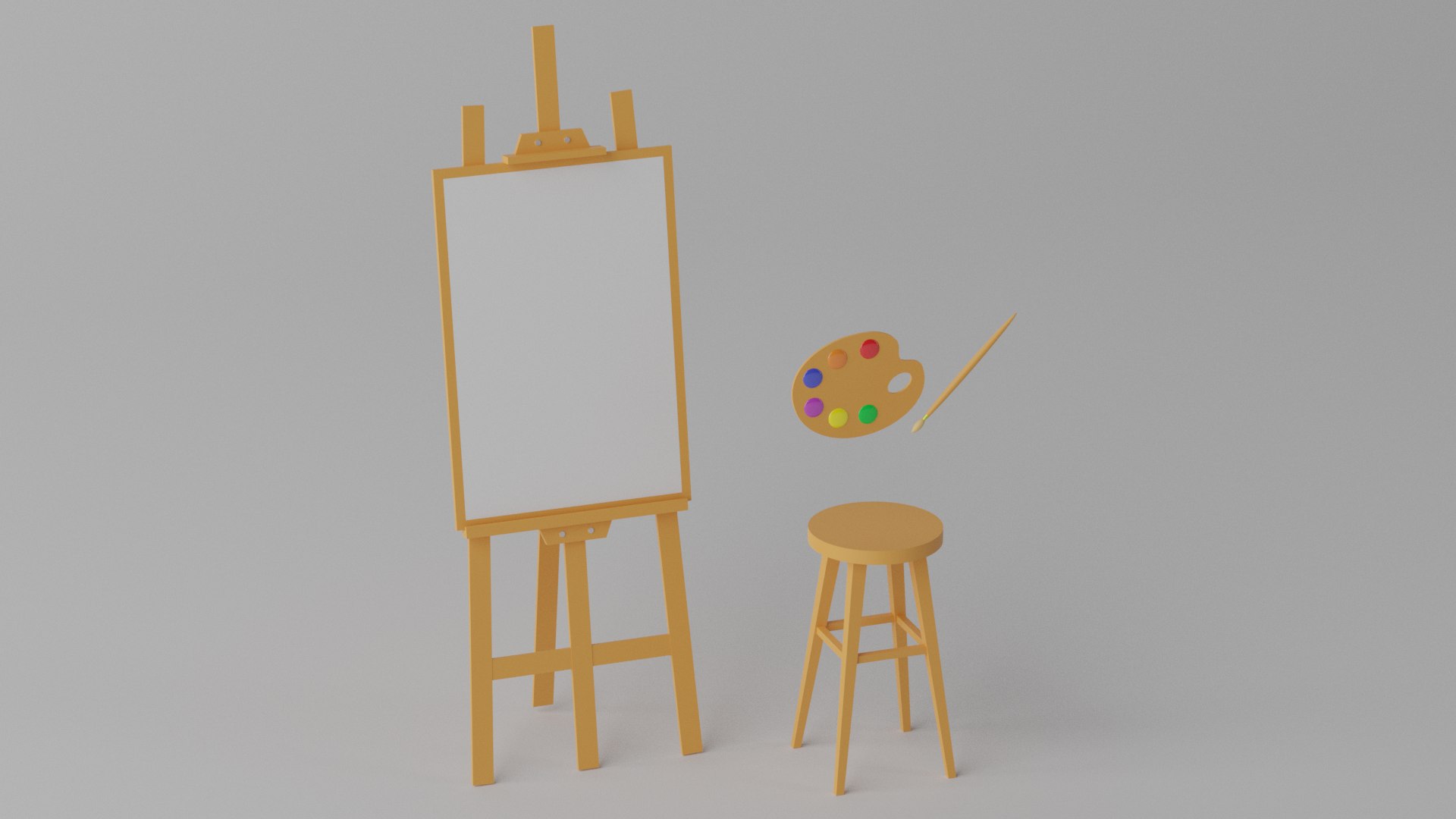 3D model Cartoon Easel and Artist Palette - TurboSquid 1813547