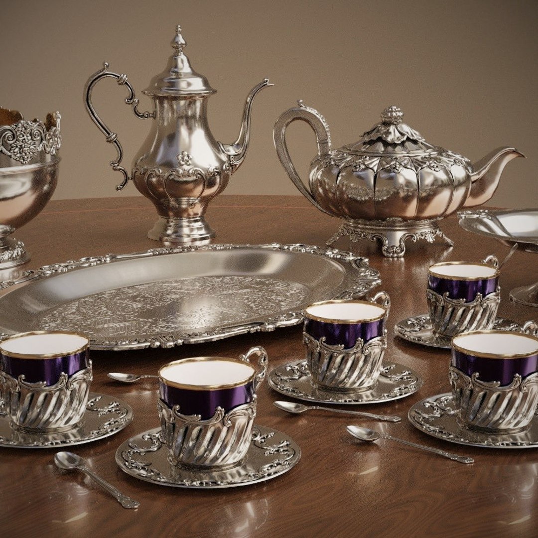 3D Silver Service Set 9 Model - TurboSquid 1358731
