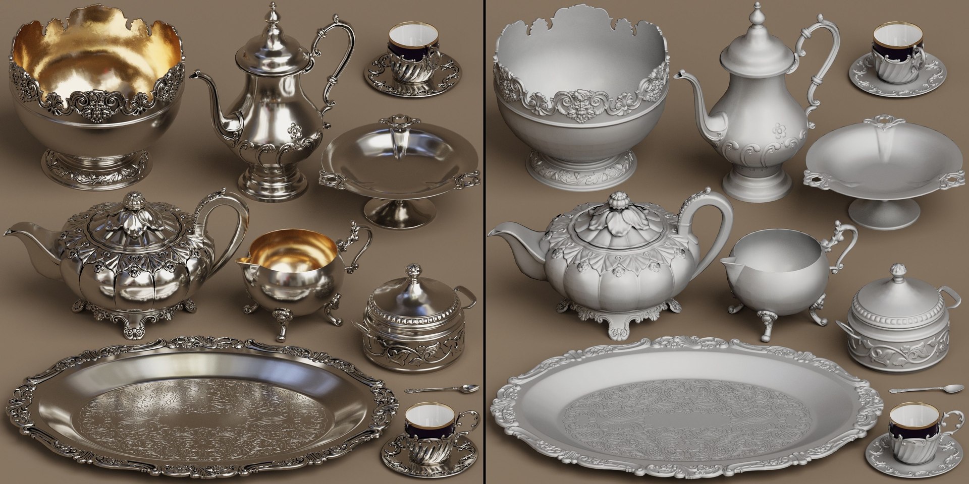 3D Silver Service Set 9 Model - TurboSquid 1358731