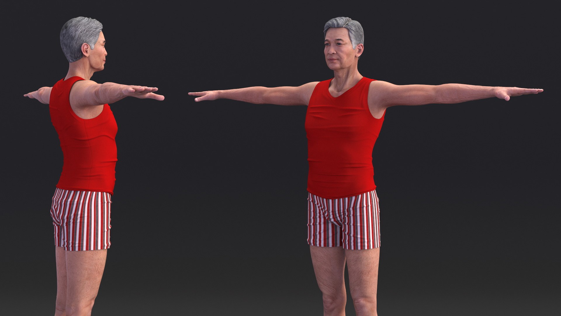 3D Asian Old Aged Man Underwear T-Pose Model - TurboSquid 2121450