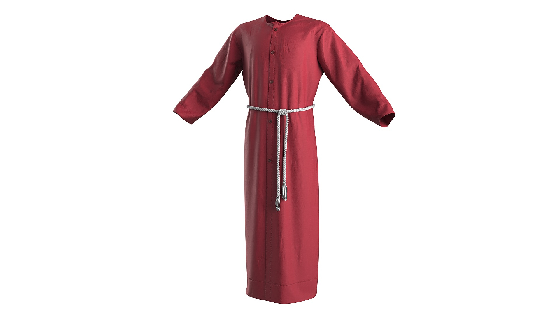 Red Long Robe With Belt Model - TurboSquid 2349721