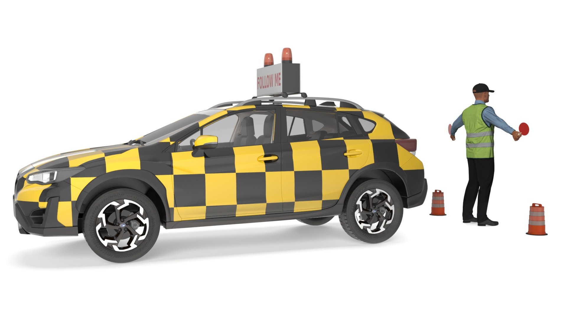 3D Subaru Follow Me Car With Ground Crew - TurboSquid 2348777