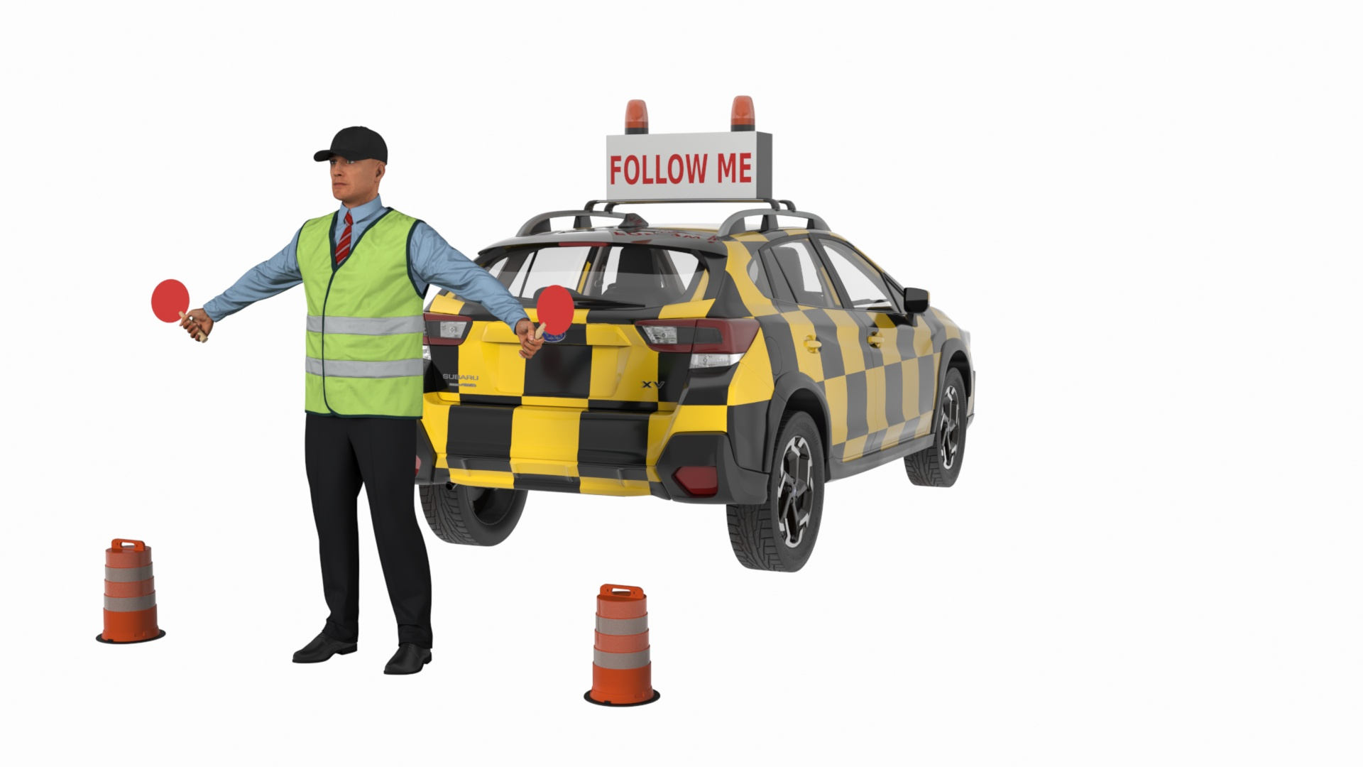 3D Subaru Follow Me Car With Ground Crew - TurboSquid 2348777