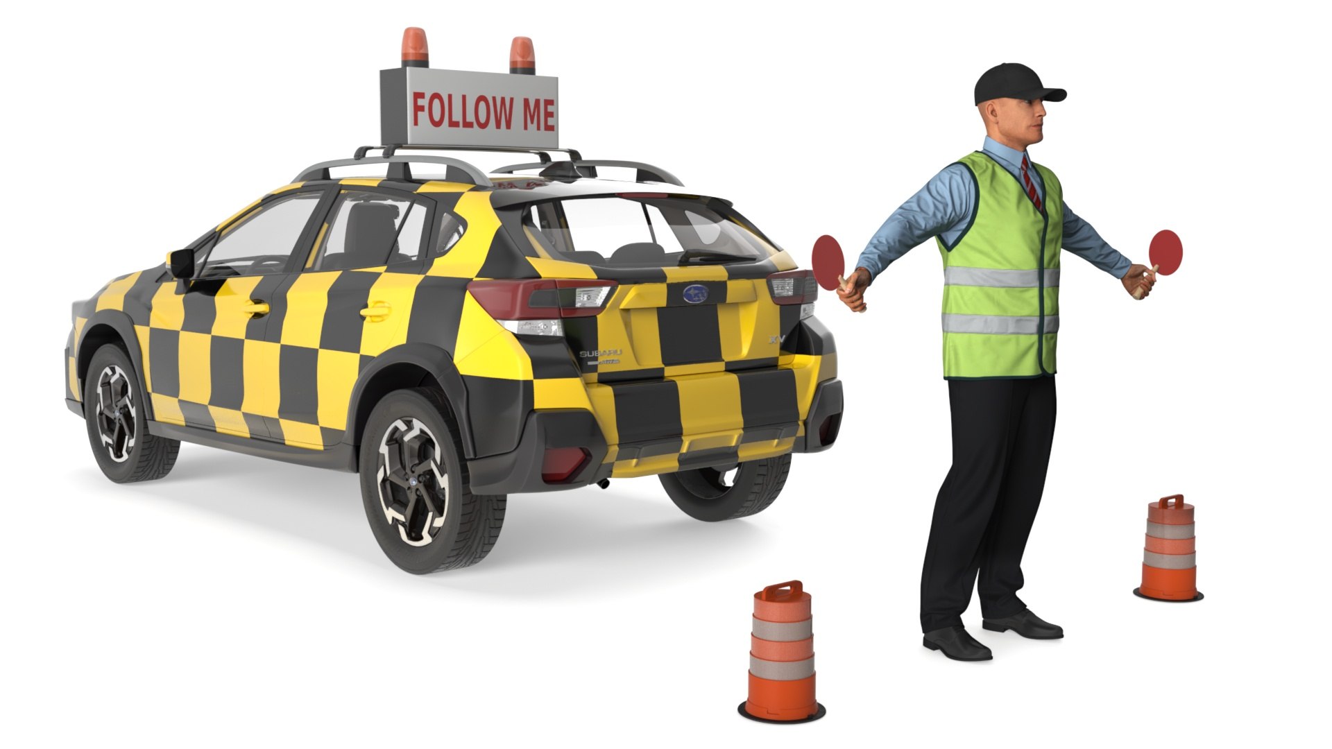 3D Subaru Follow Me Car With Ground Crew - TurboSquid 2348777