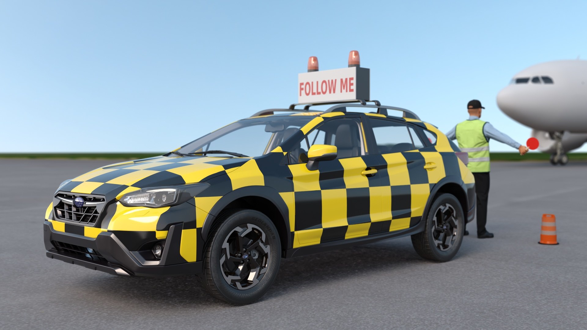 3D Subaru Follow Me Car With Ground Crew - TurboSquid 2348777