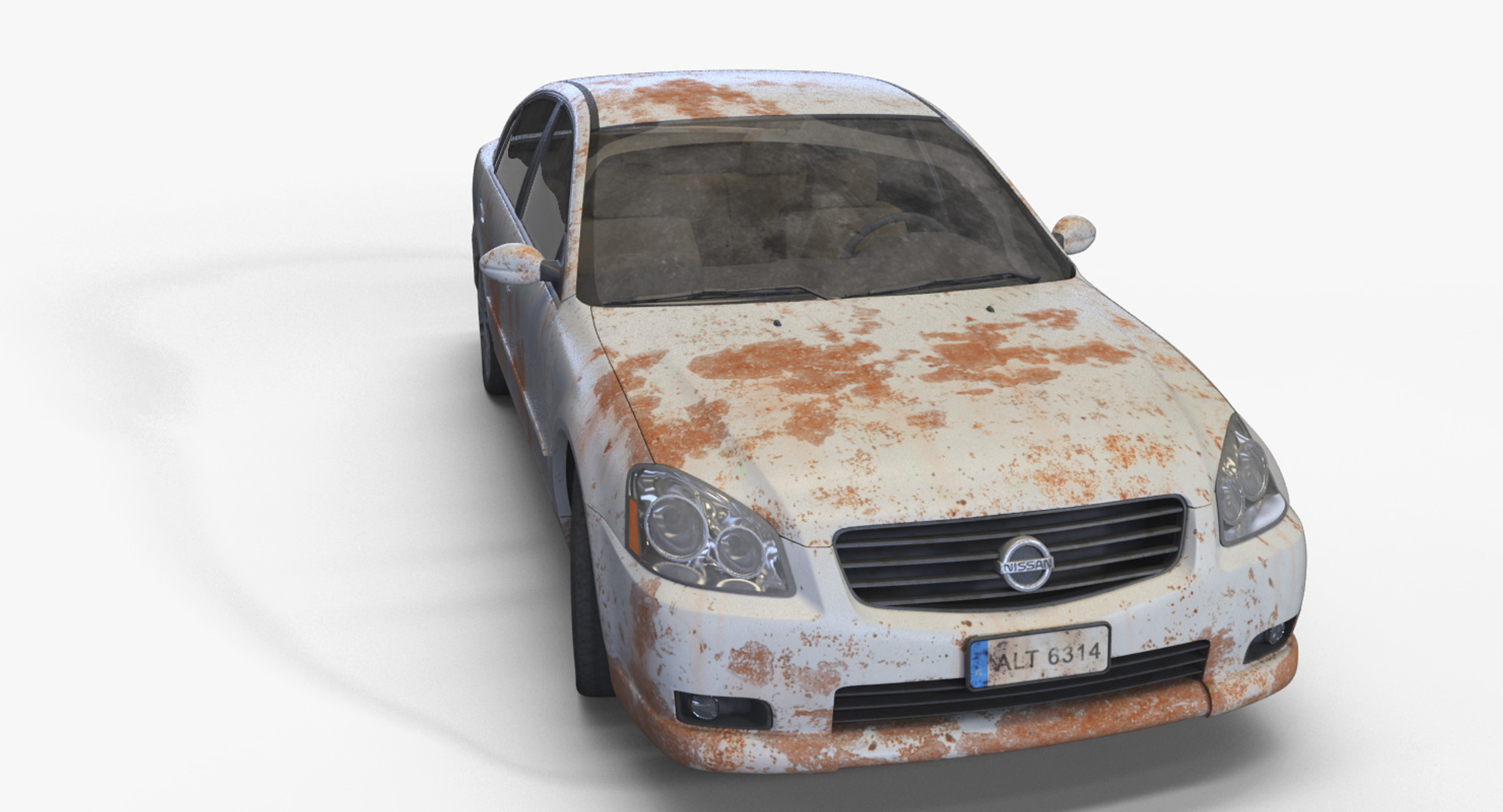 Realistic Old Rusty Sedan Obj