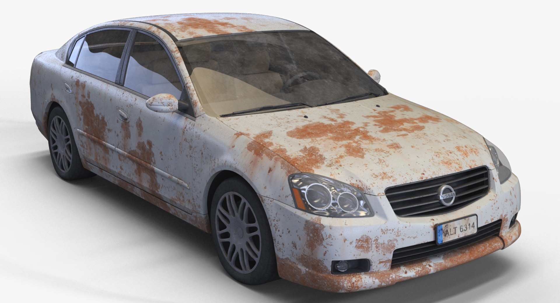 Realistic Old Rusty Sedan Obj