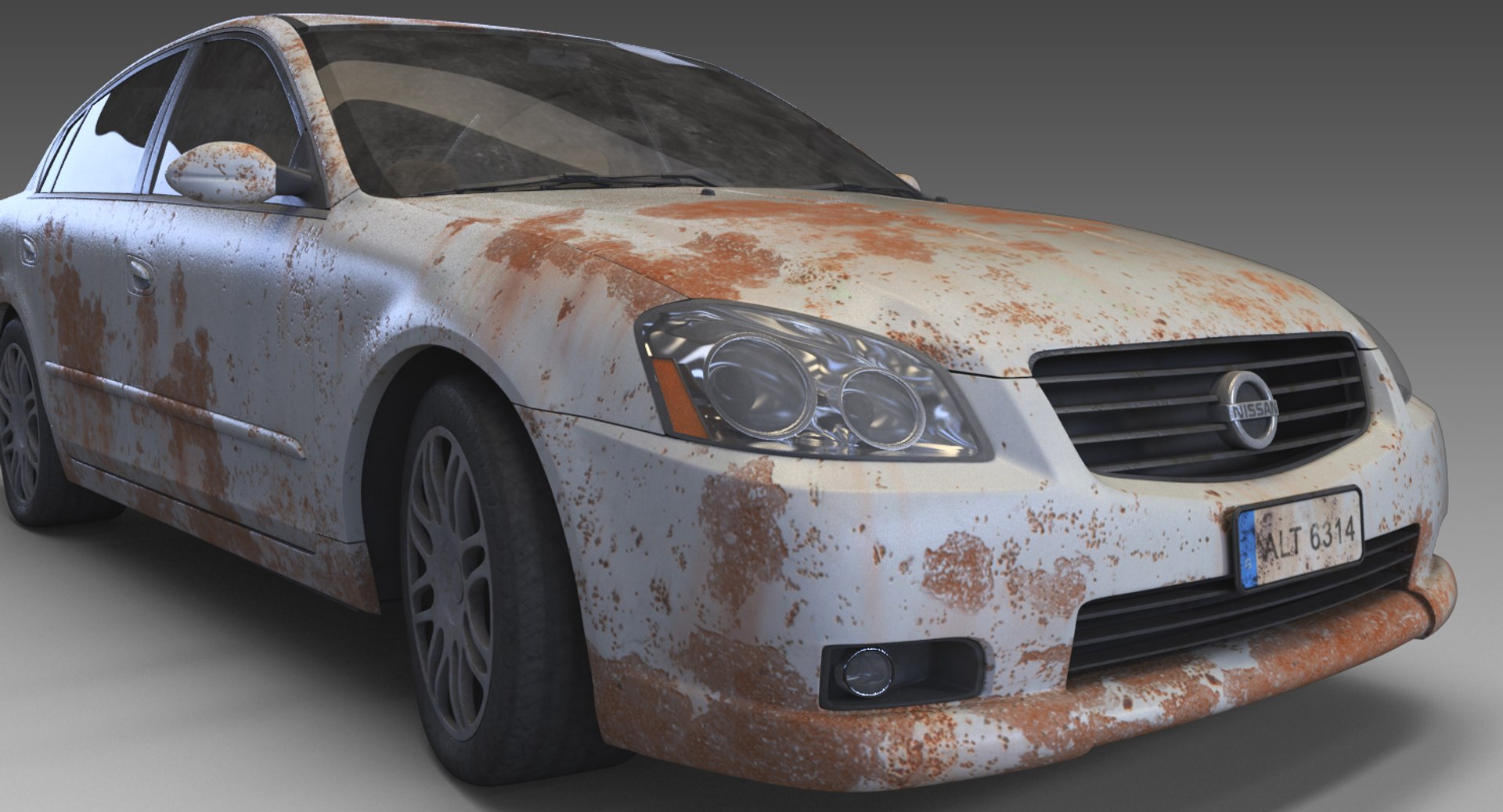 Realistic Old Rusty Sedan Obj