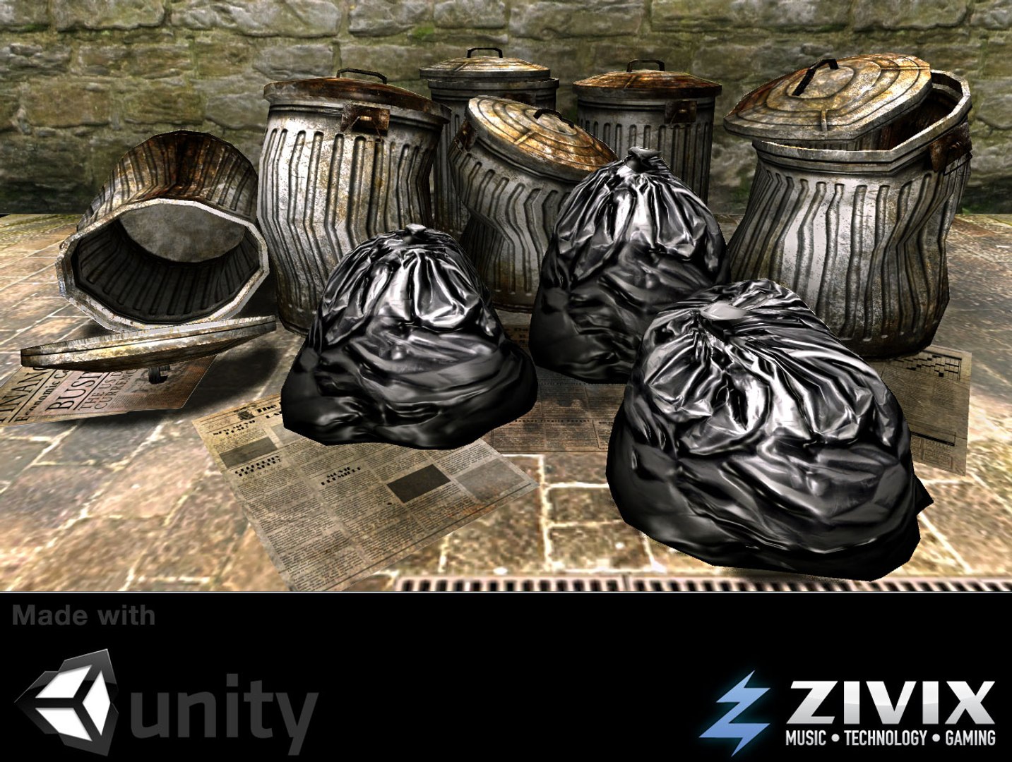 Ready Garbage Bags Cans 3d Model