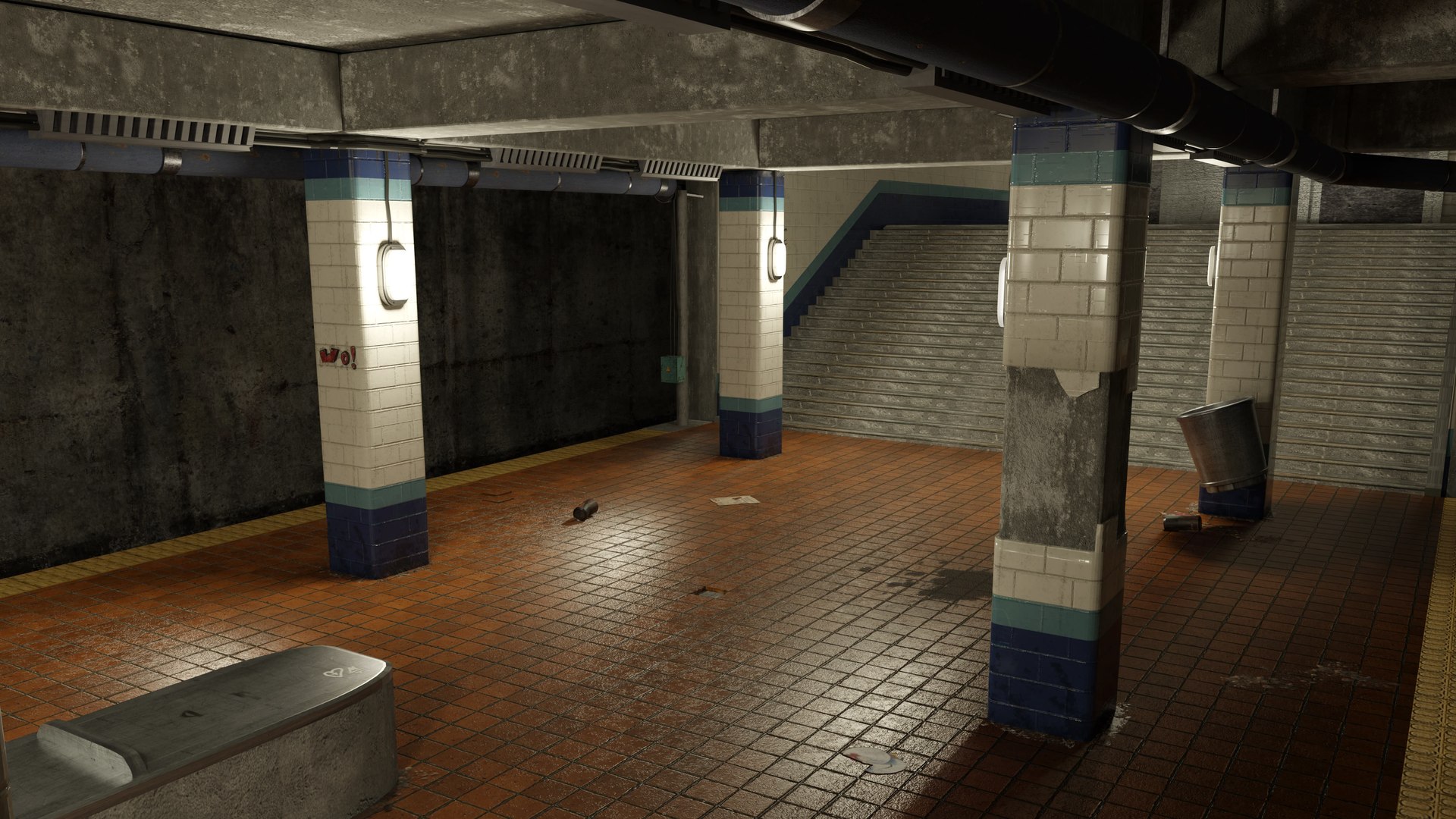 3D Old Subway Station - Blender Scene With Materials Textures UV ...