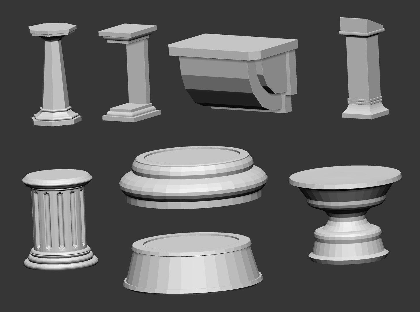 50 Low poly statue pedestal and podium base mesh IMM brush set 3D model ...