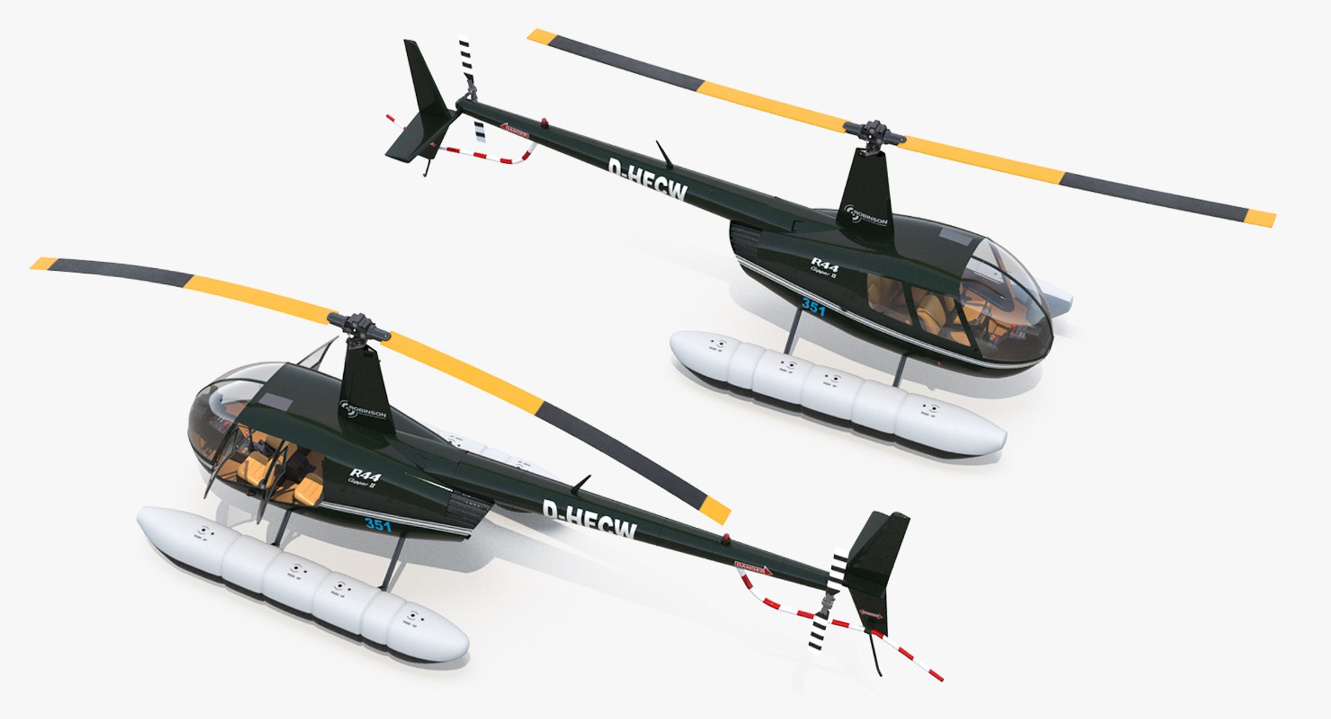 3d Helicopter Robinson R44 Floats Model