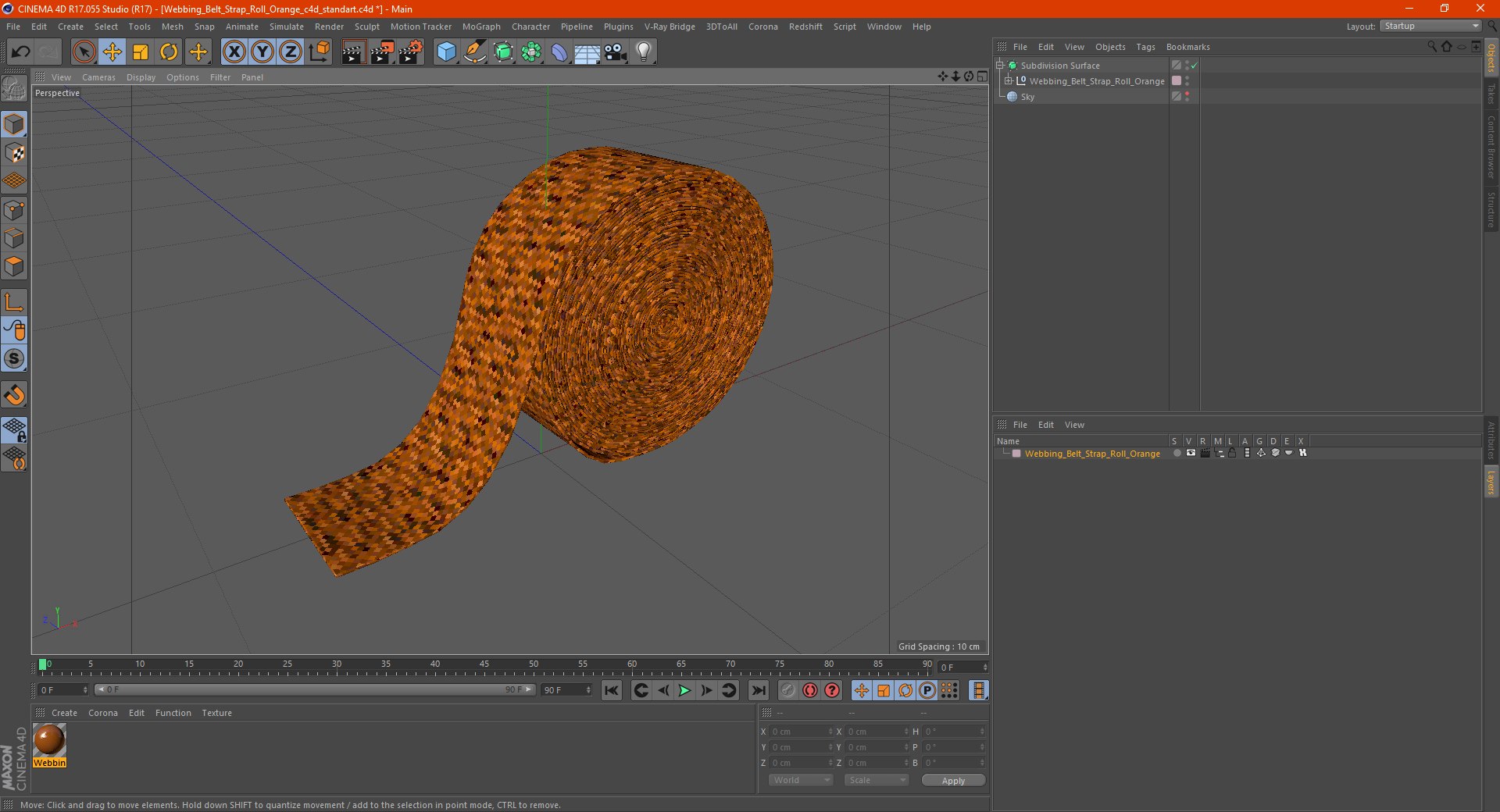 3D Model Webbing Belt Strap Roll Orange - TurboSquid 1841741