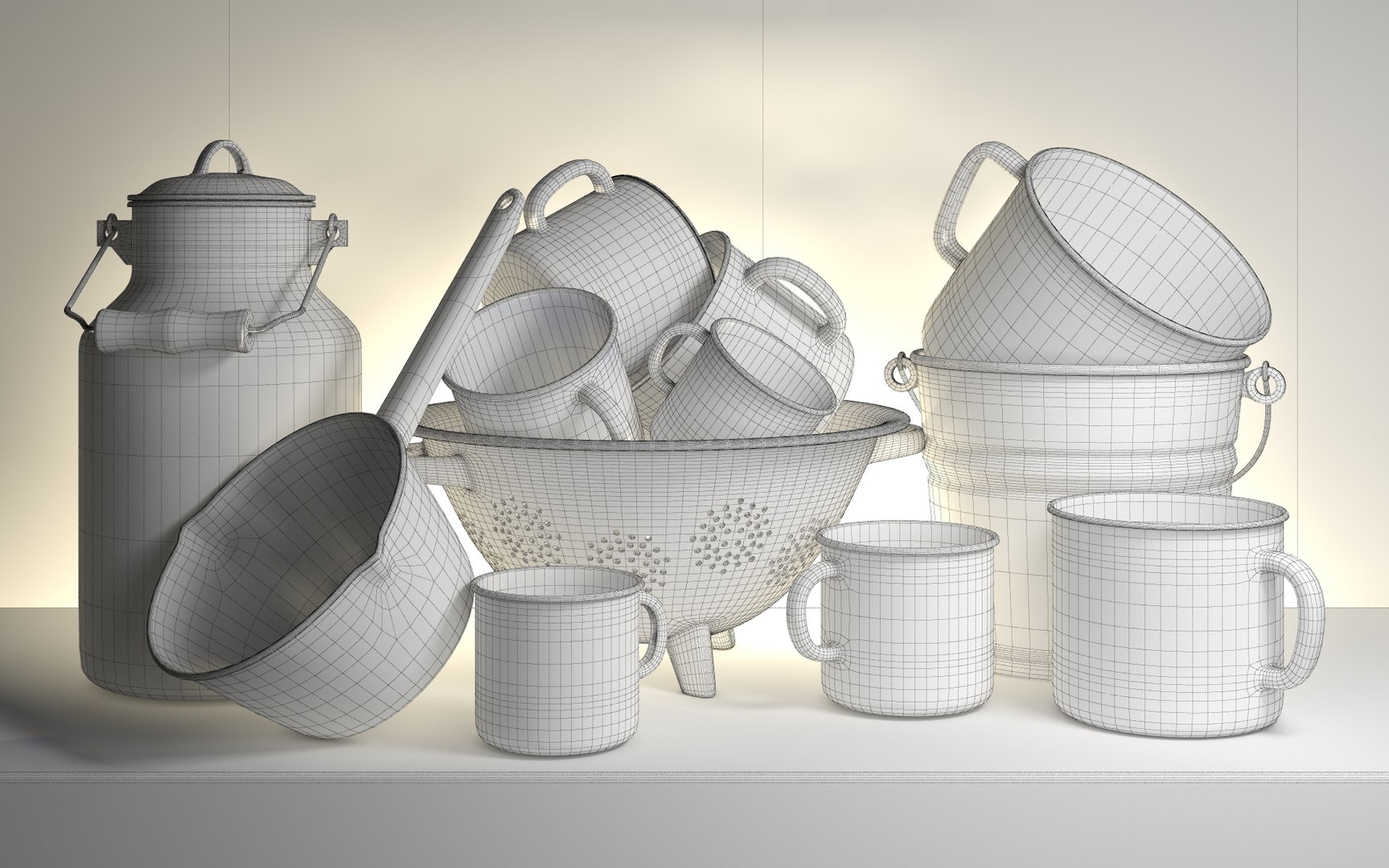 Enameled Cookware Set 3d Model