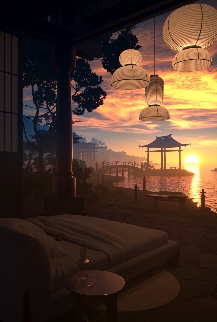 Japanese Sunset Exterior Scene 3D Model - TurboSquid 2092473