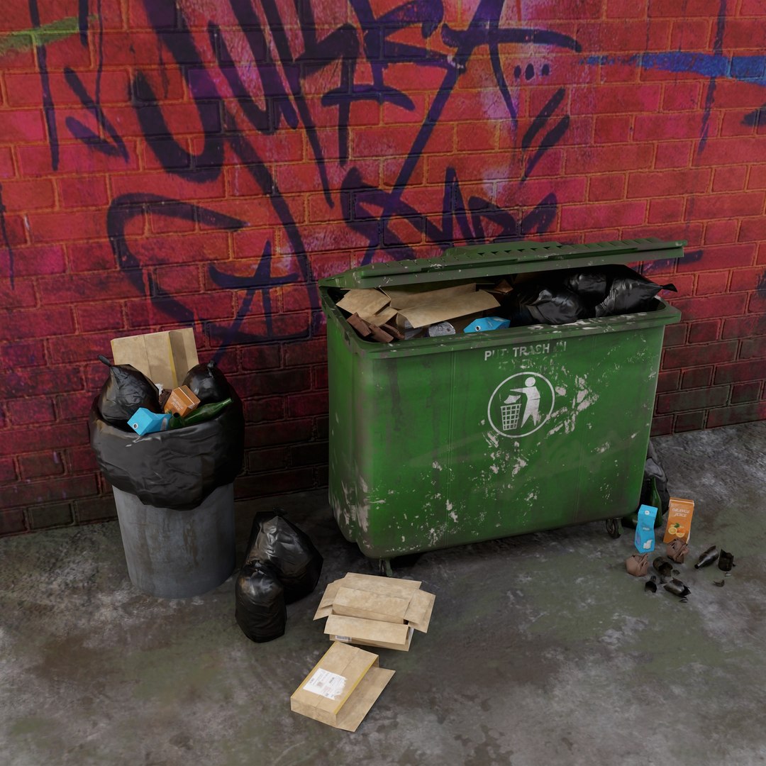 3D Dumpster Trash With Garbage Bin 3d Model Model - TurboSquid 2387288