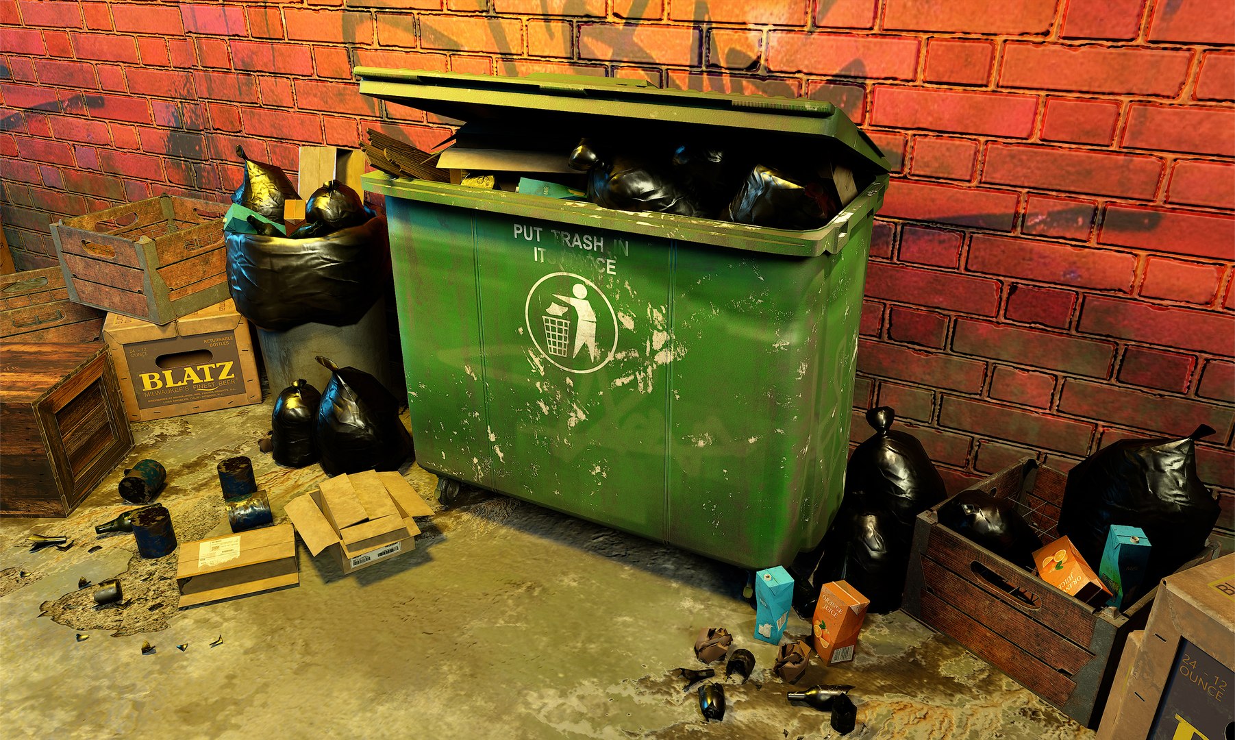 3D Dumpster Trash With Garbage Bin 3d Model Model - TurboSquid 2387288