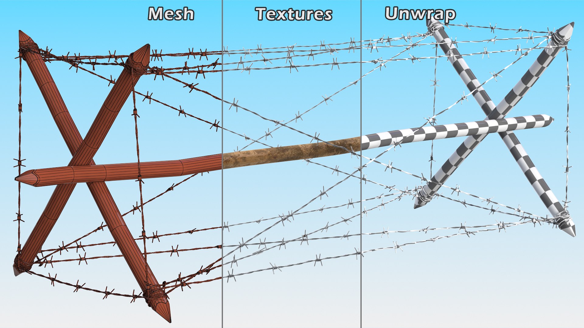 3D Knife Rest Barbed Wire Obstacle Model - TurboSquid 1715663