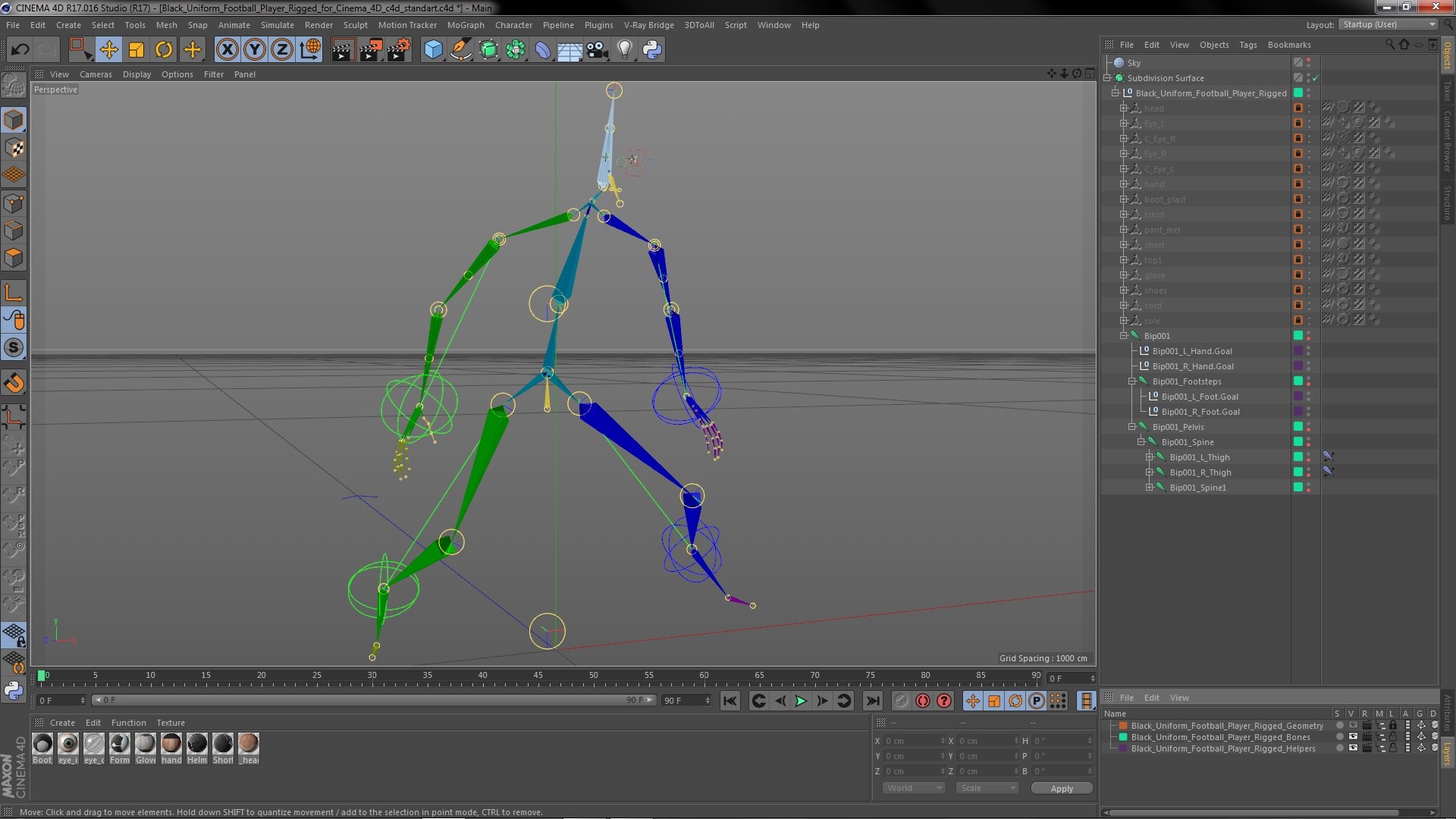 Black Uniform Football Player Rigged For Cinema 4D 3D Model ...