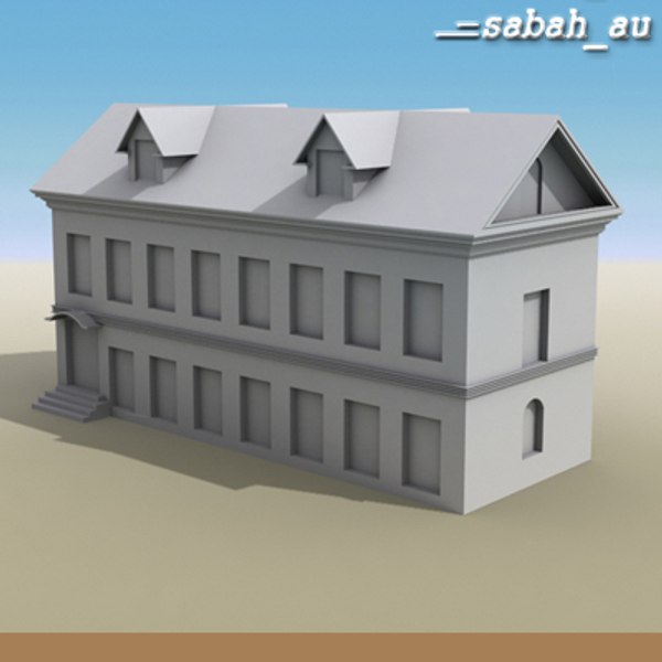 two-story house building 3d model