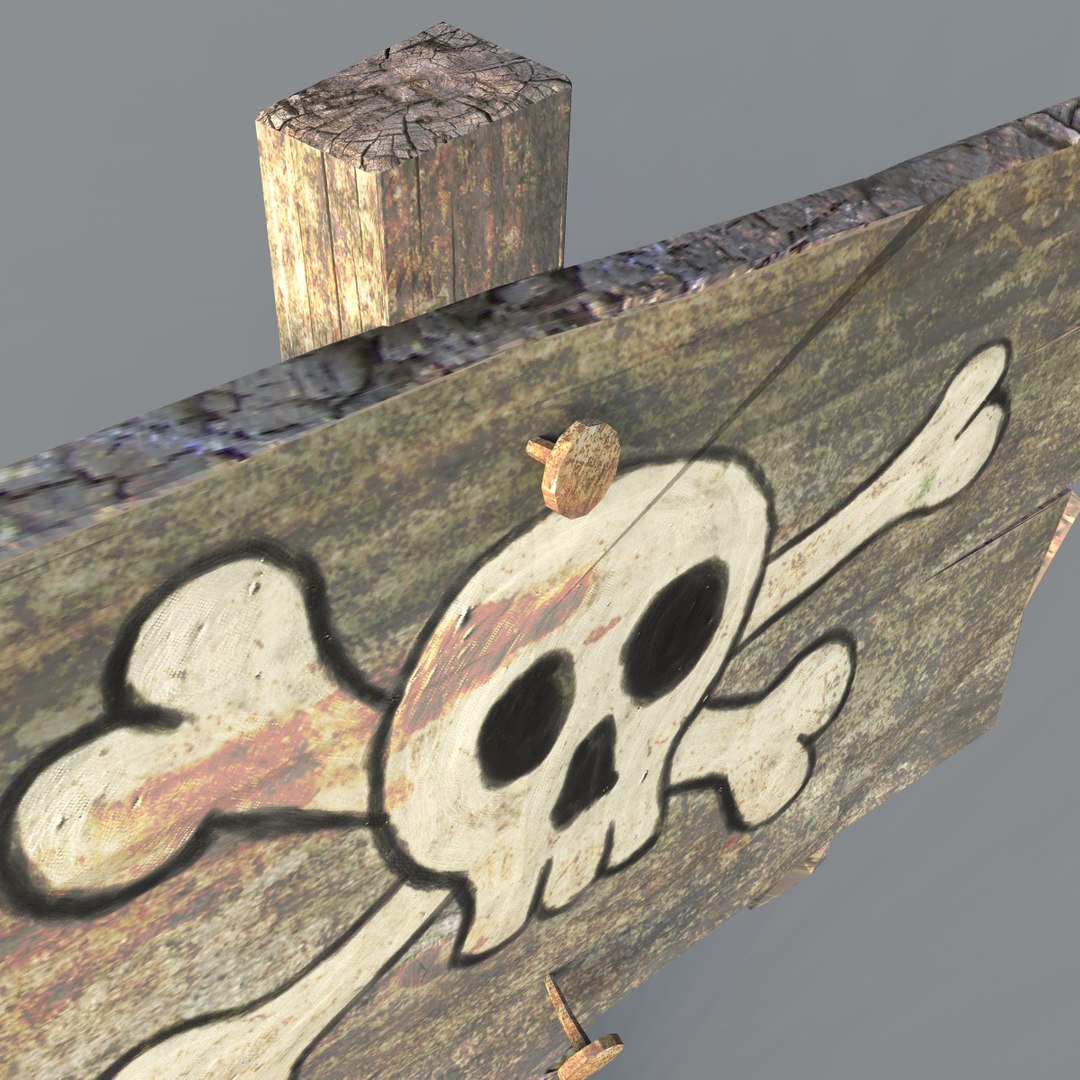 3d Old Wooden Danger Sign Model