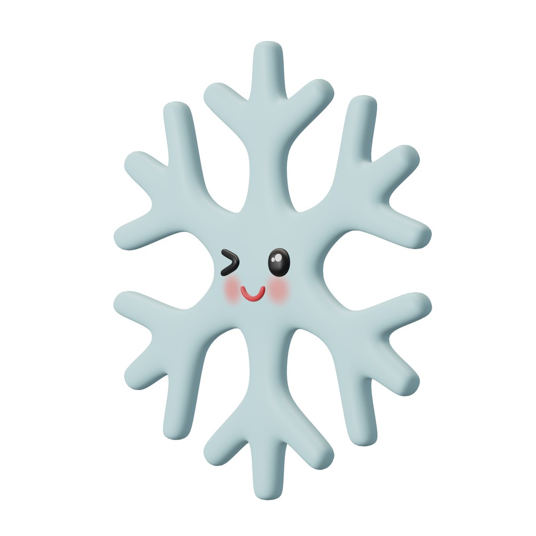 3D Snowflake Mint Funny Winking Face With Eyes And Pink Cheeks And Lips ...