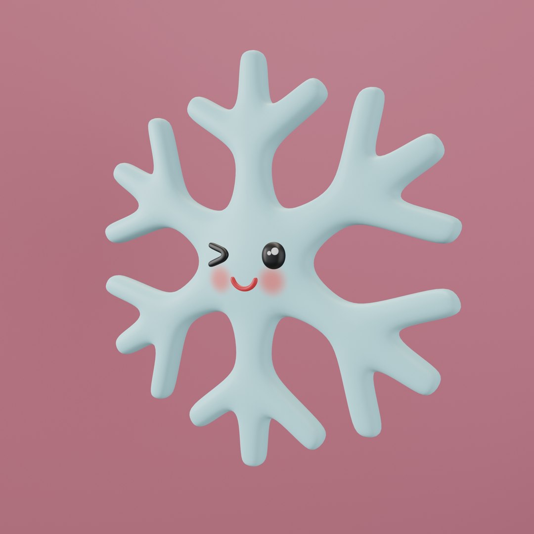 3D Snowflake Mint Funny Winking Face With Eyes And Pink Cheeks And Lips ...