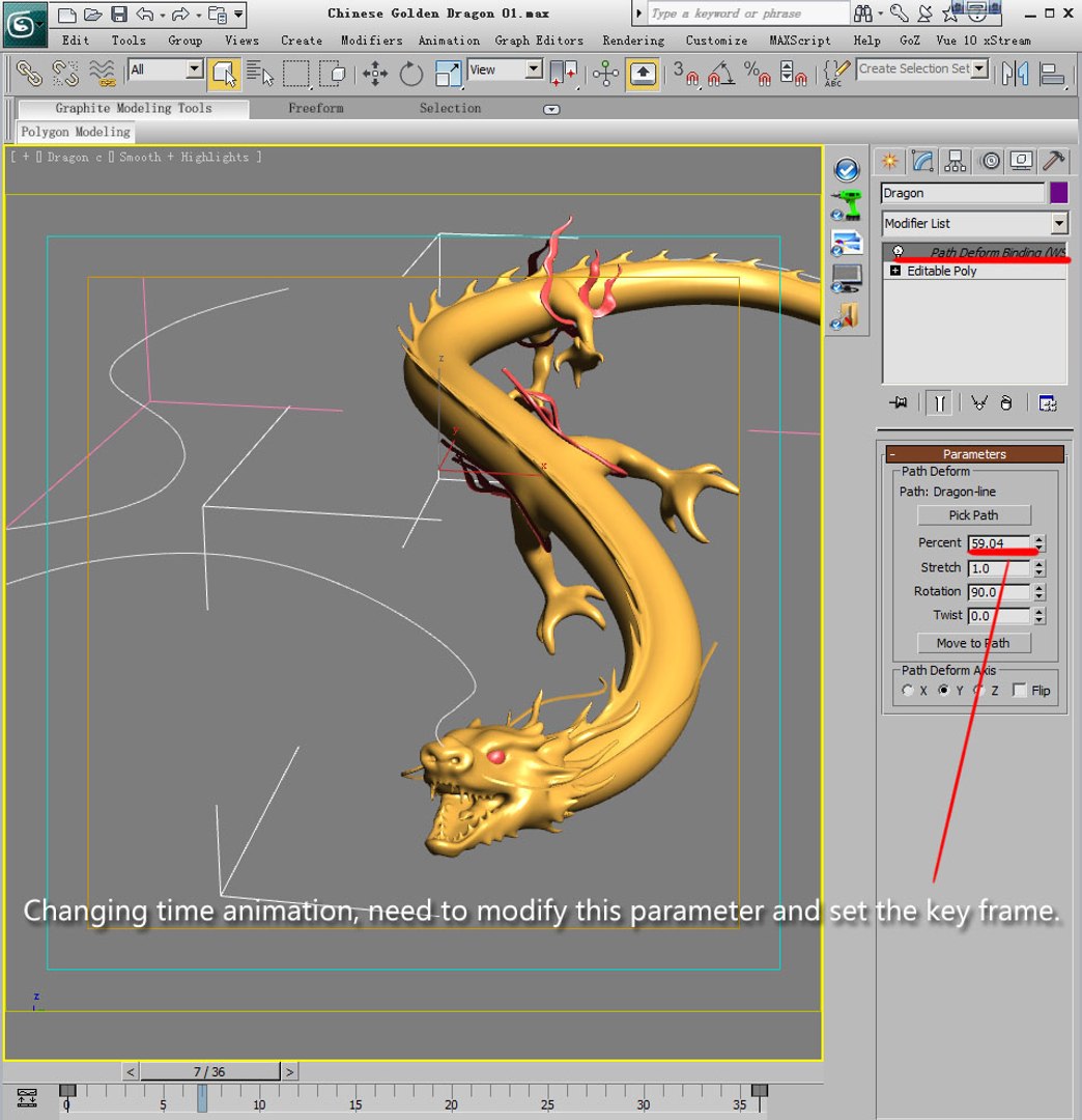 Golden Dragon Animation 3d Model