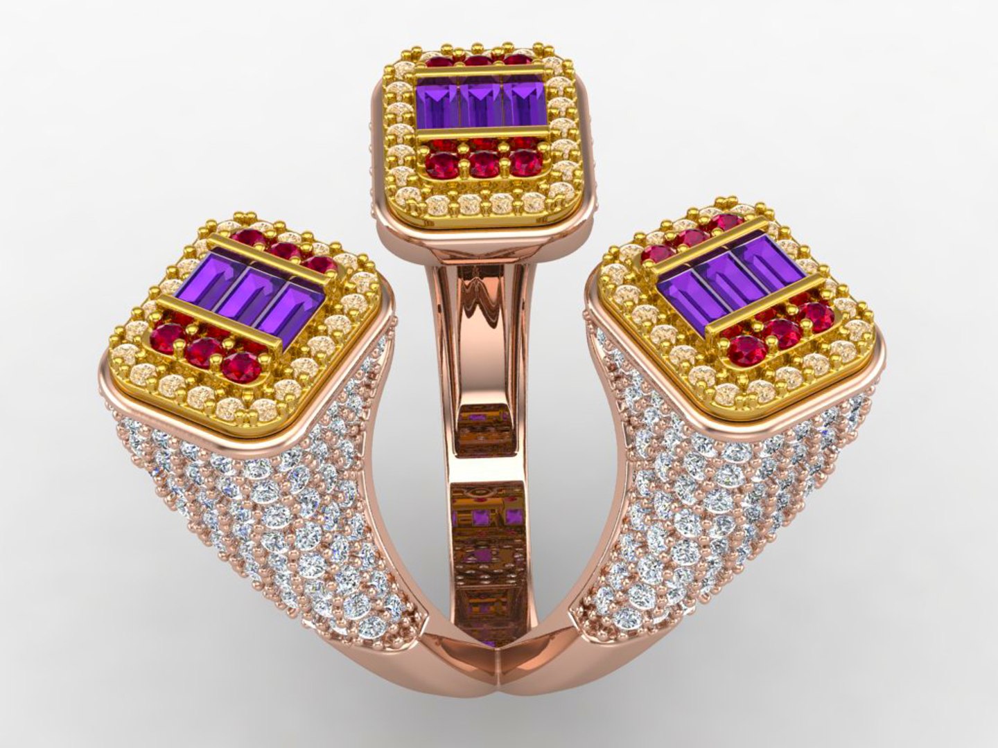 Square Baget Women Ring 3D Model - TurboSquid 1986812