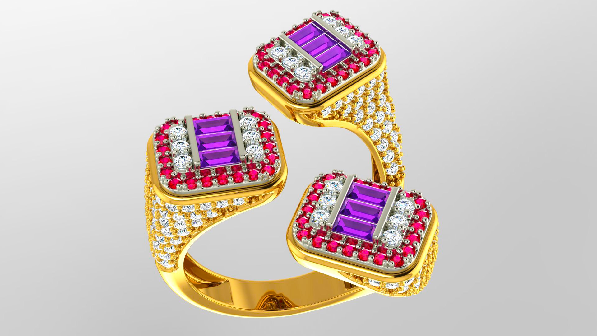 Square Baget Women Ring 3D Model - TurboSquid 1986812