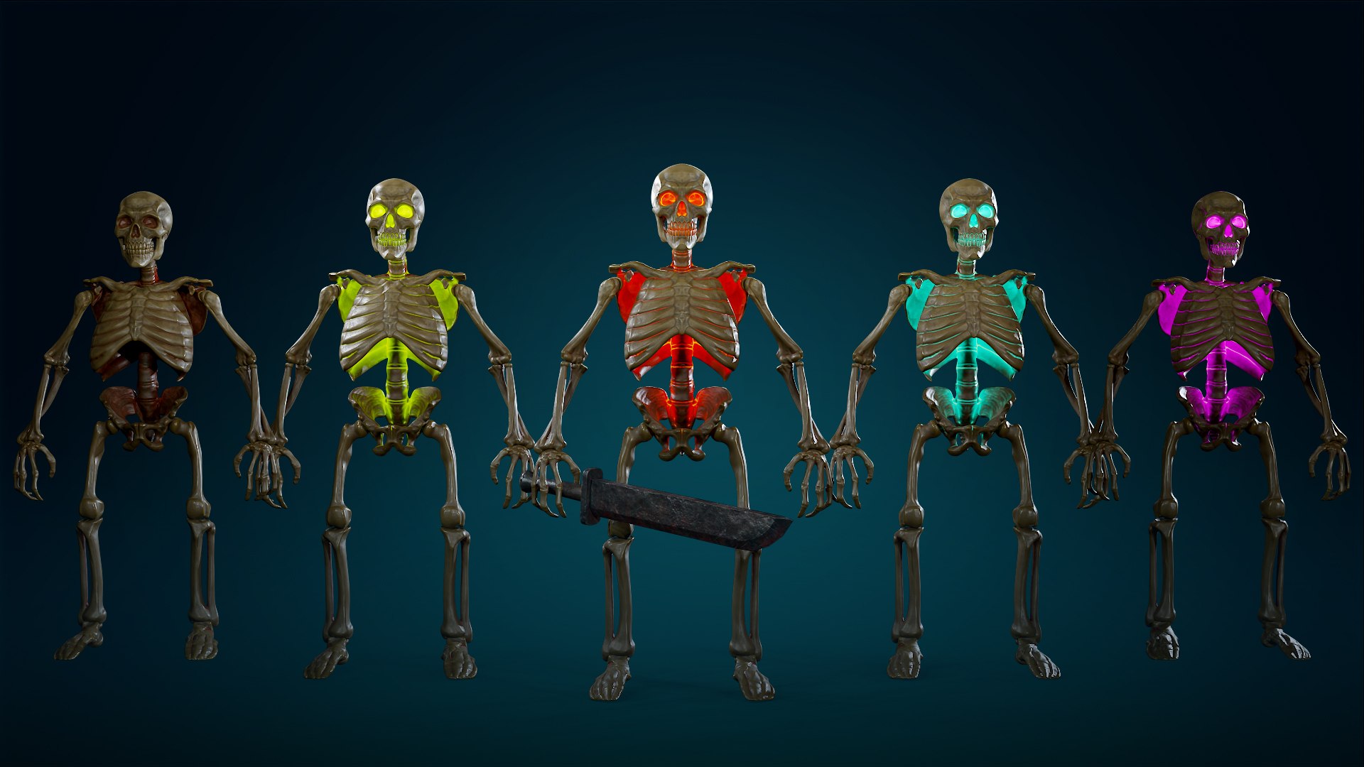 3D Skeleton Undead Warrior Yellow - Rigged - Animated - Lowpoly - Game ...