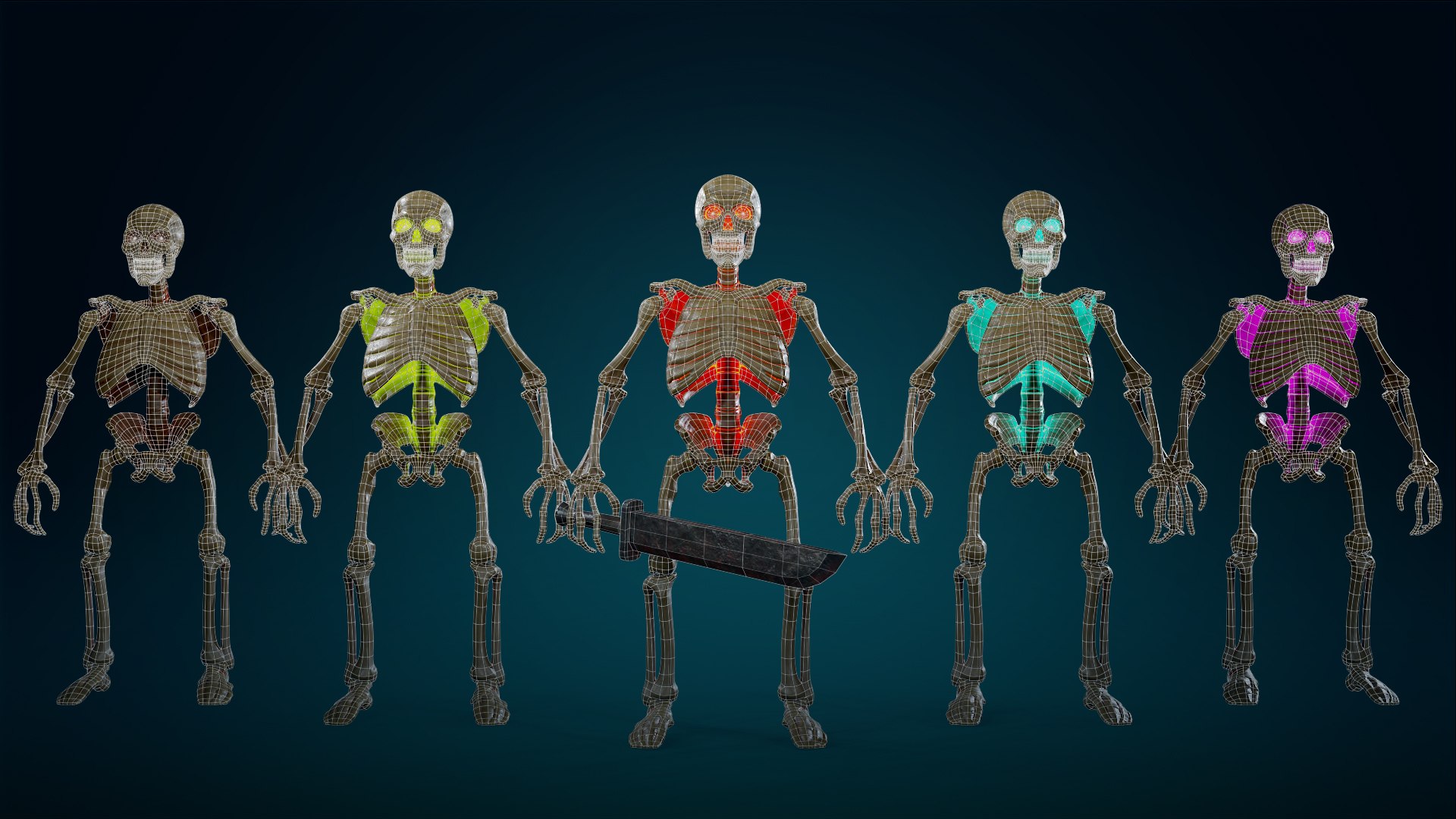 3D Skeleton Undead Warrior Yellow - Rigged - Animated - Lowpoly - Game ...