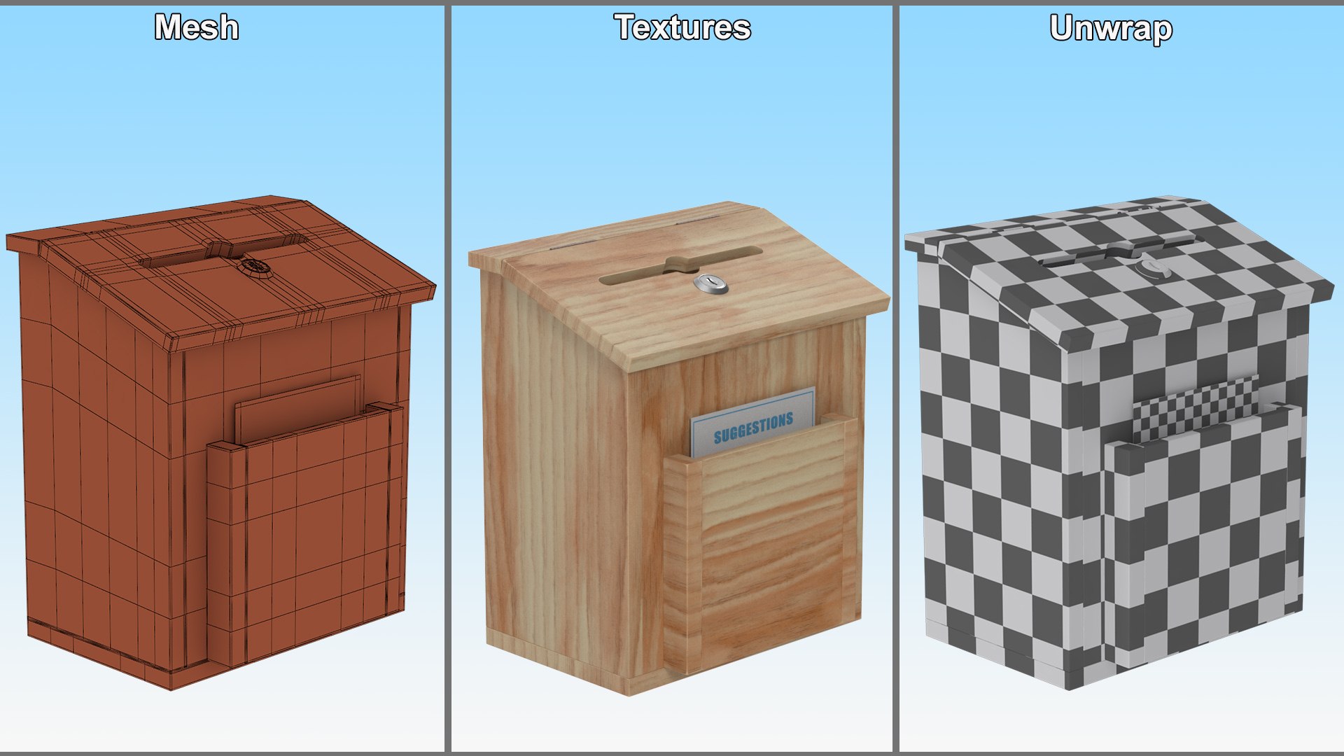 Natural Pinewood Ballot Comment Box With Card 3D Model - TurboSquid 2209232