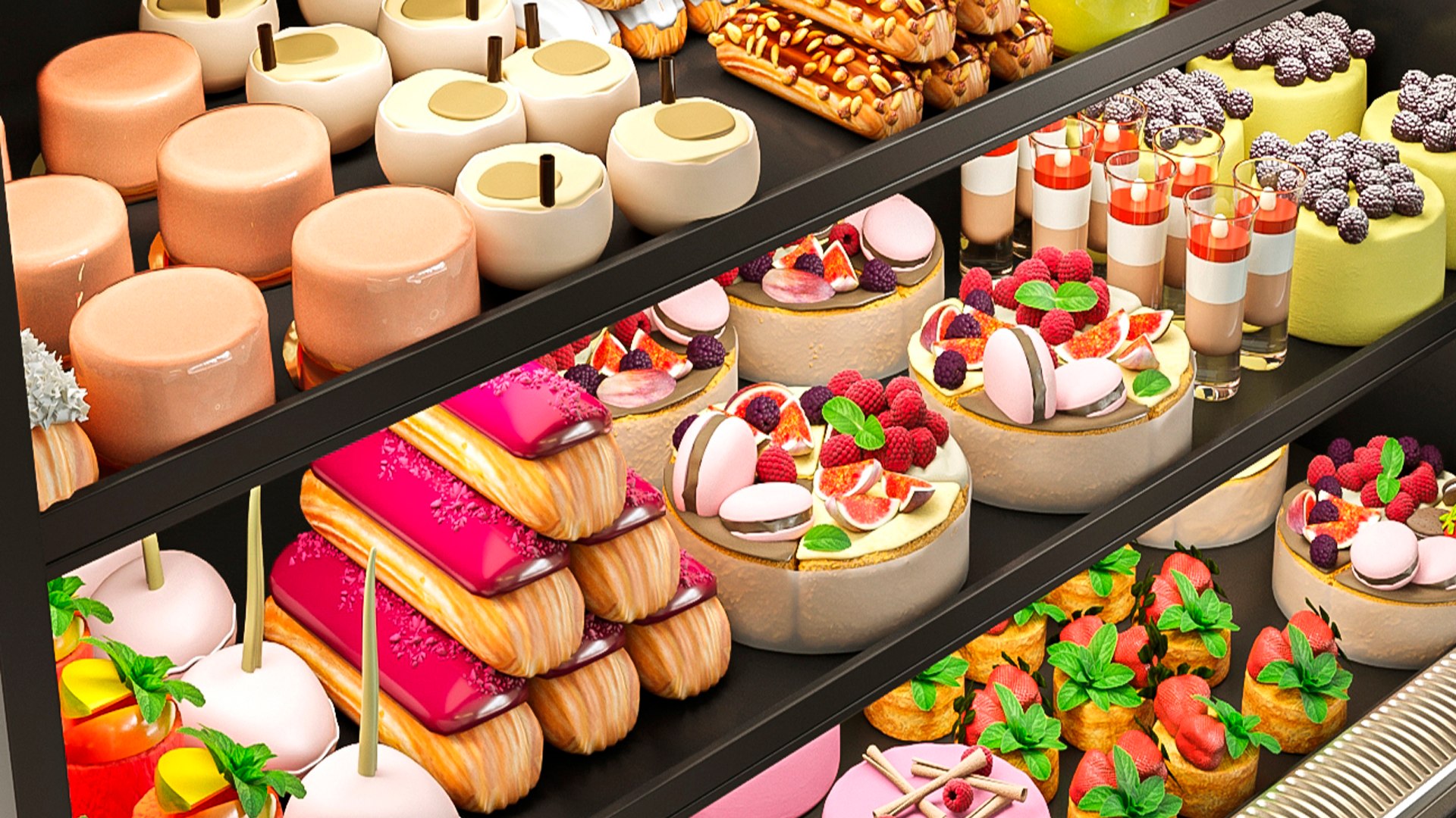 Showcase With Desserts Cakes And Pastries 3D Model - TurboSquid 2008713