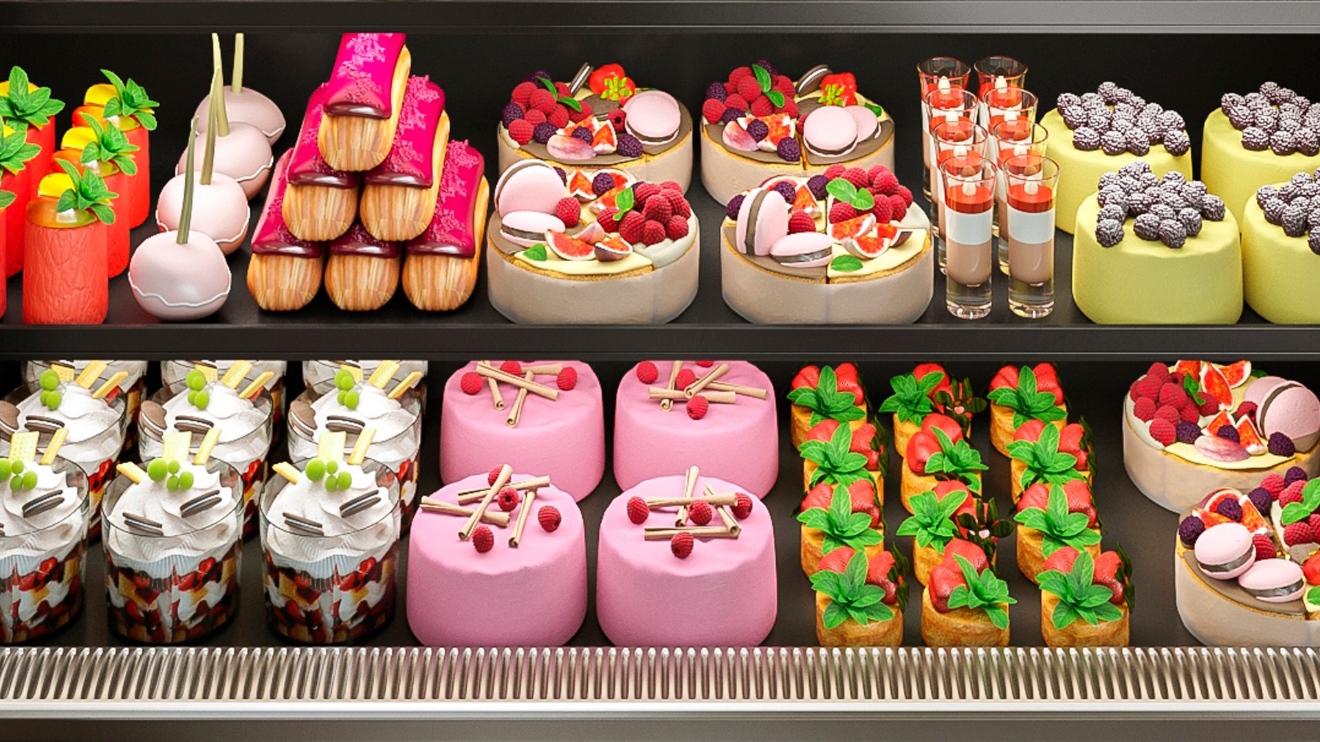 Showcase With Desserts Cakes And Pastries 3D Model - TurboSquid 2008713