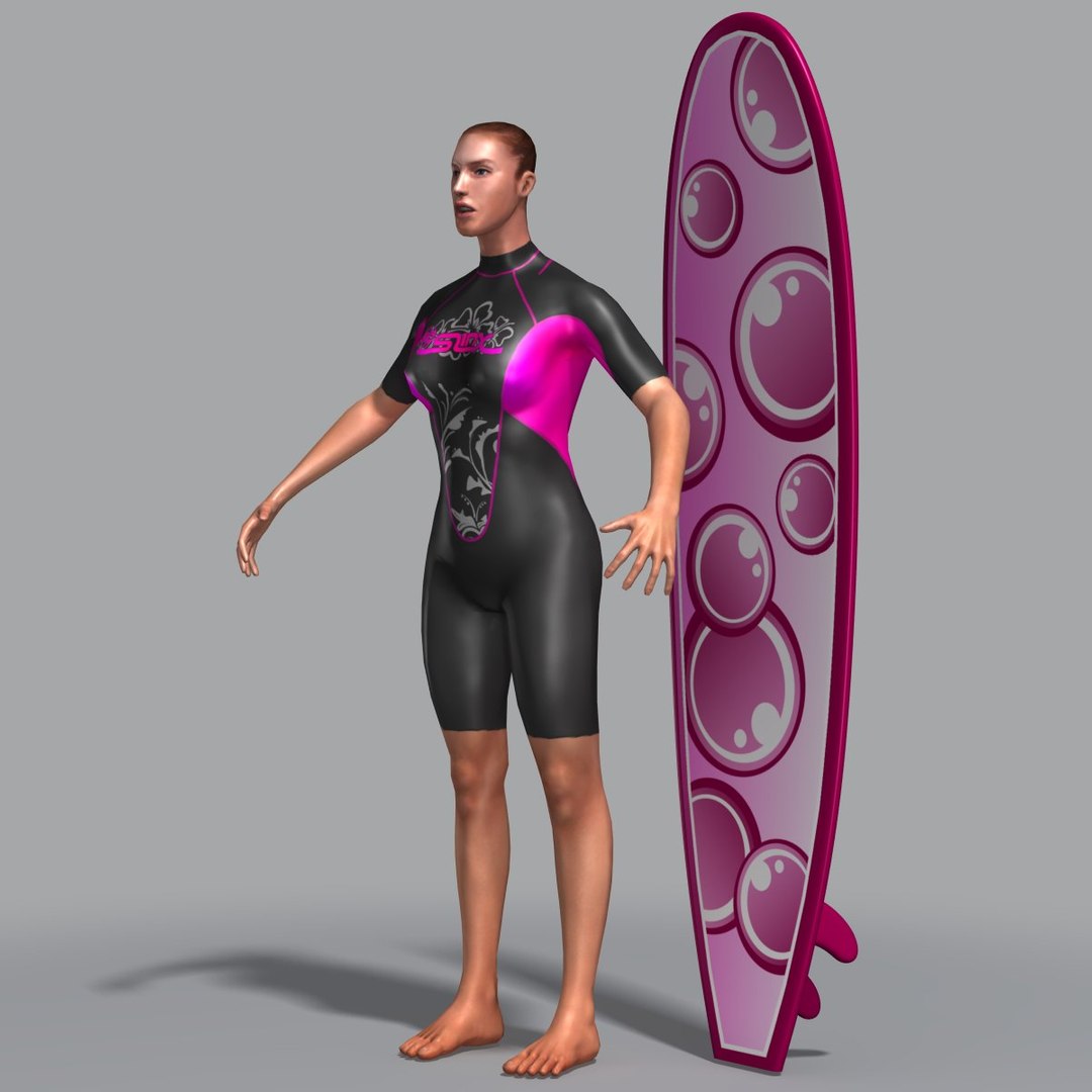 3d model surfer surfboard