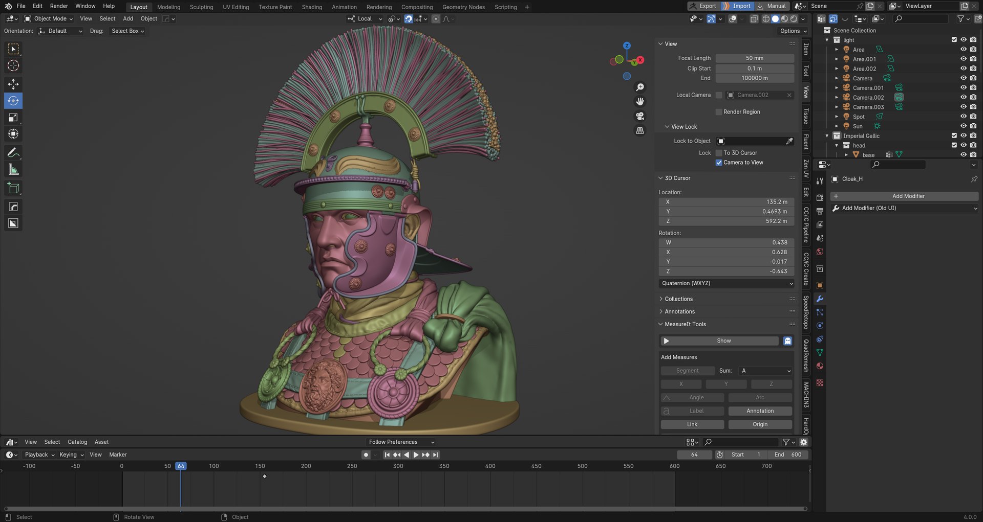 3D Ancient Roman Gaulish Legionary Centurion Bust Statue - TurboSquid ...