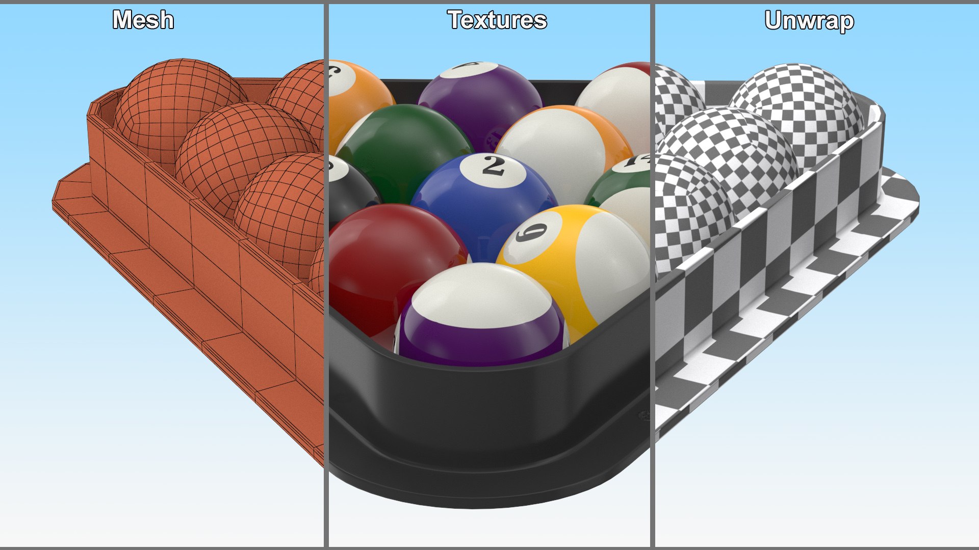 Billiard Balls Set In Triangle Rack 3D Model - TurboSquid 2250517