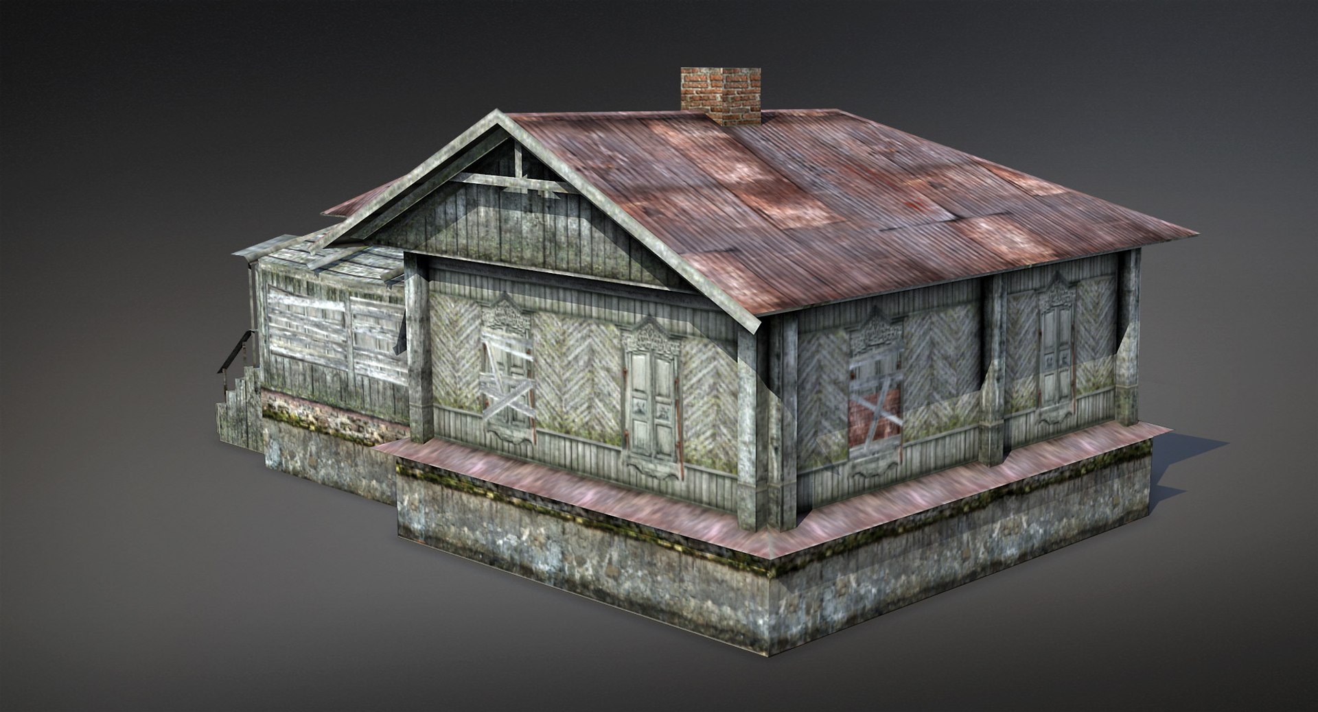 3d low-poly russian village wooden house model